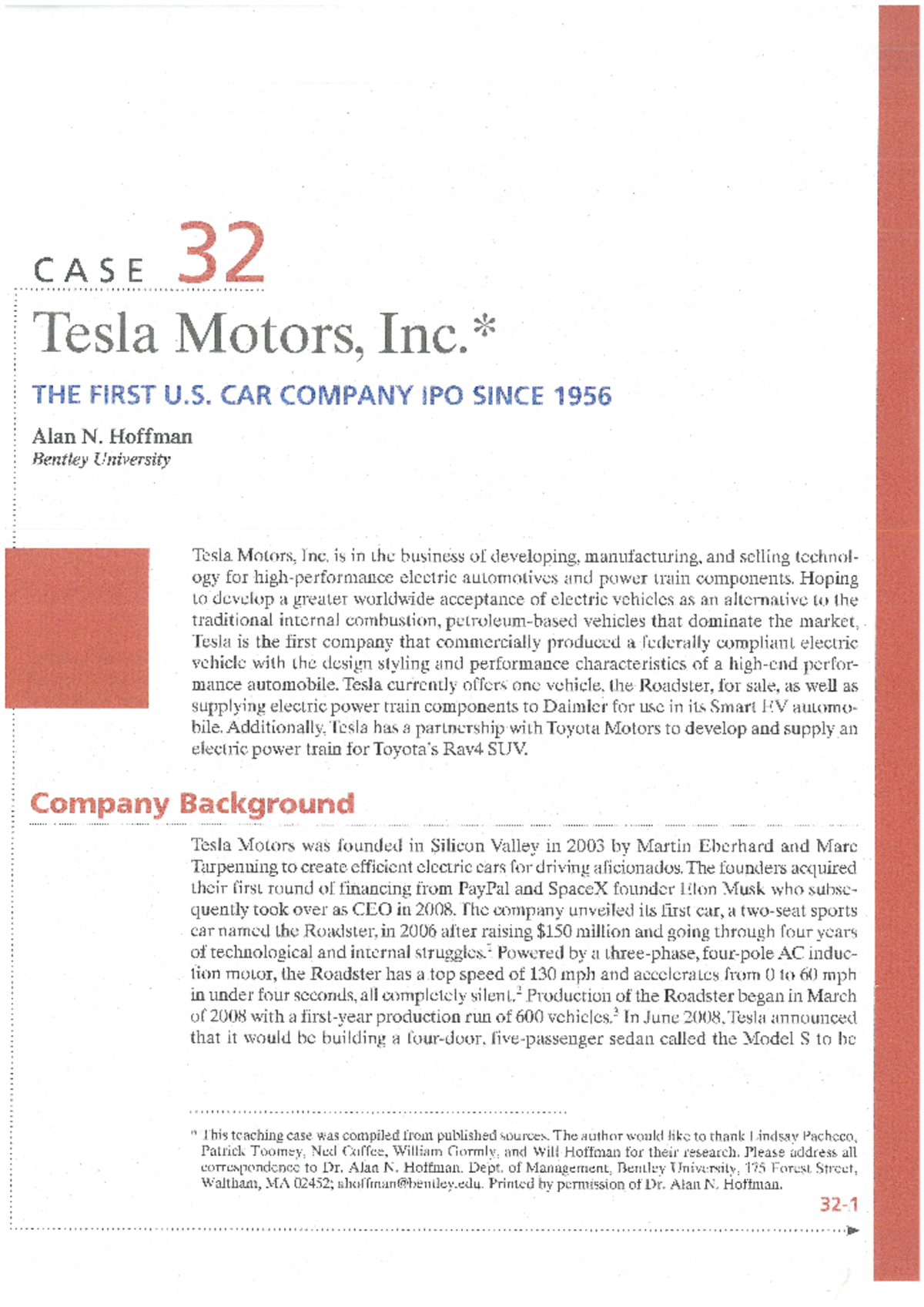CASE Tesla Motors - Case - CASE 32 Tesla Motors, Inc. THE FIRST U. CAR ...