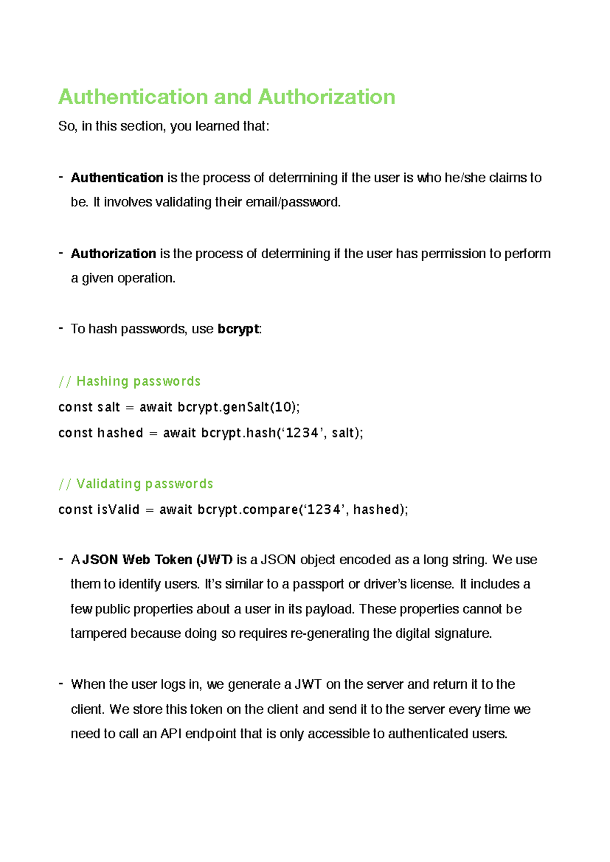 19.1 Authentication and Authorization Recap - Authentication and Authorization So, in this ...