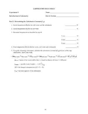 CHEM 1111 Data Sheets Only (1)-4 - 30 LABORATORY DATA SHEET Experiment 2 Name Density Date ...