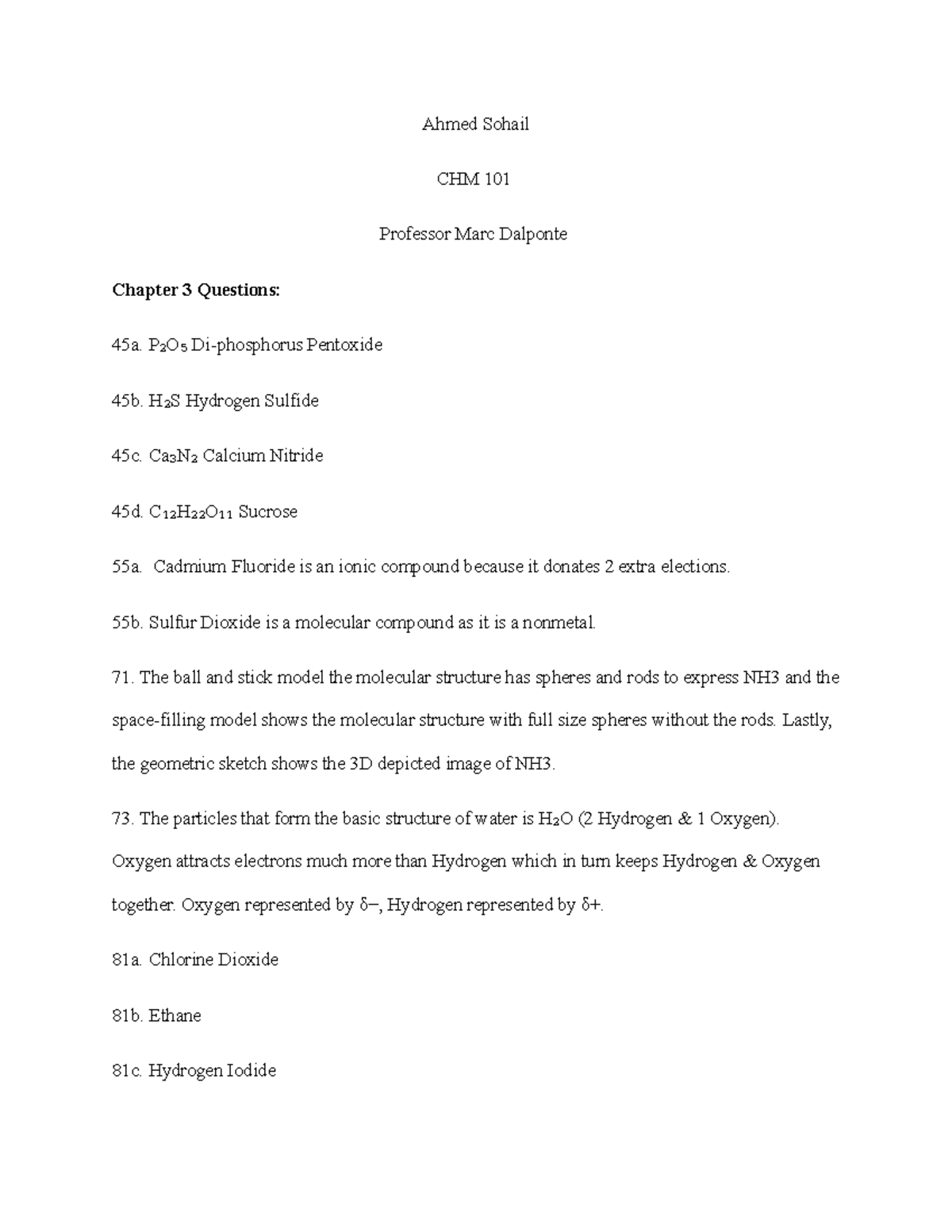 Chm 101 Homework Week 2 Work Ahmed Sohail Chm 101 Professor Marc