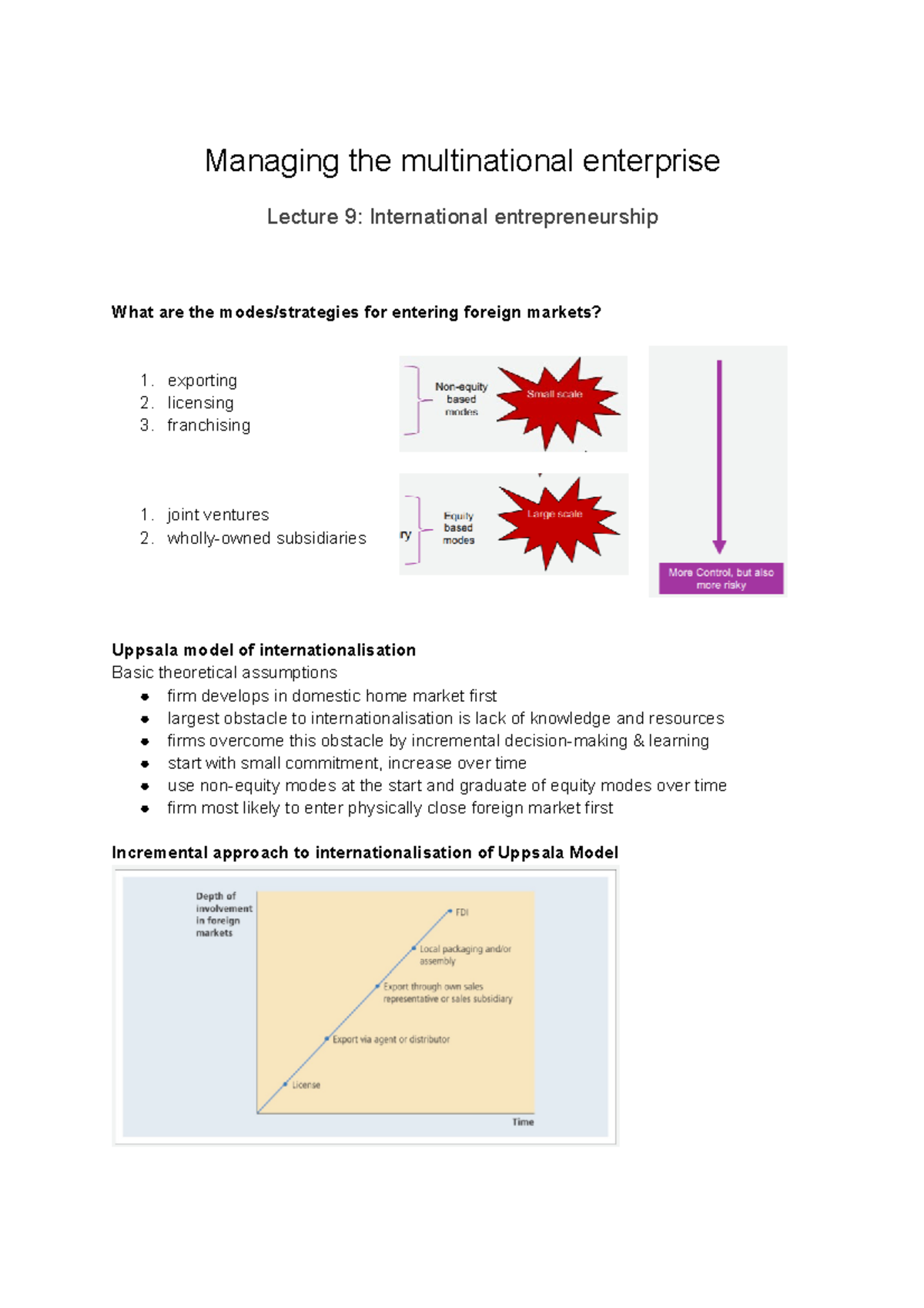 Lecture 9 International entrepreneurship - Managing the multinational ...