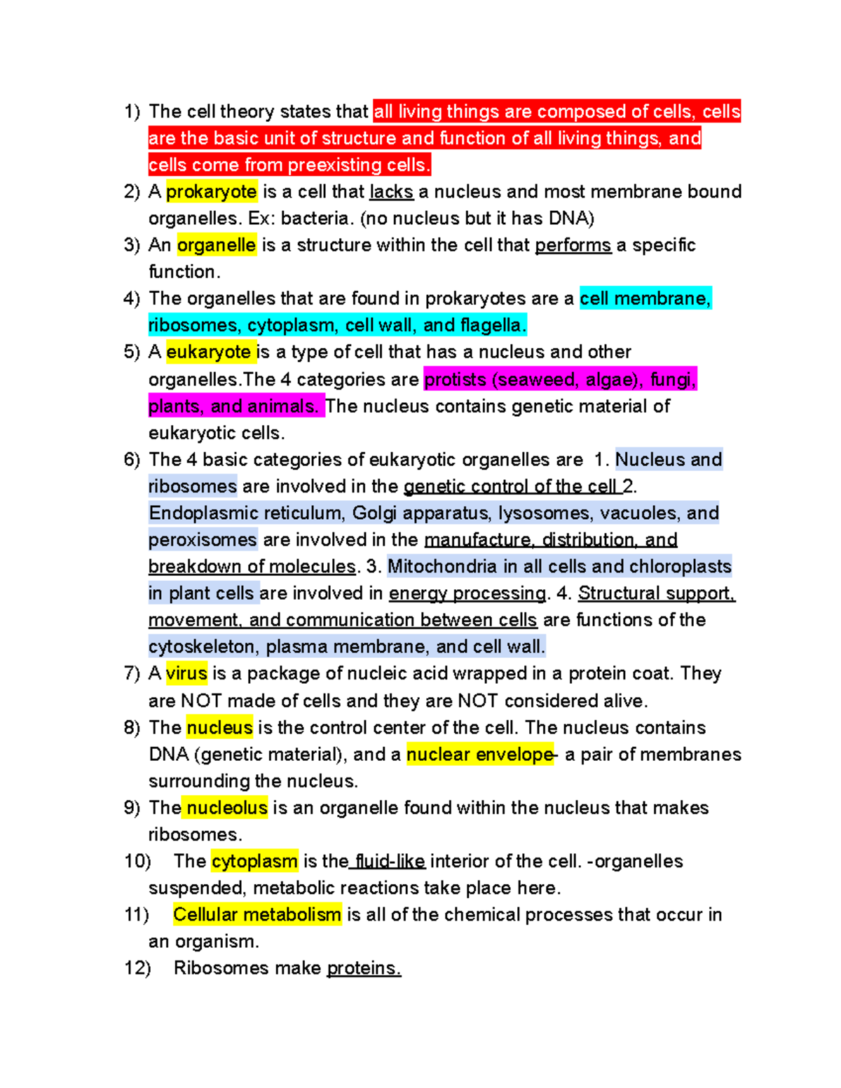 Organelles study guide - The cell theory states that all living things ...