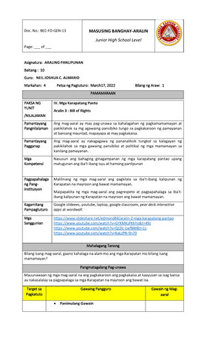 Detailed Lesson Plan Aralin 3 Politikal na Pakikilahok - Page: ___ of ...