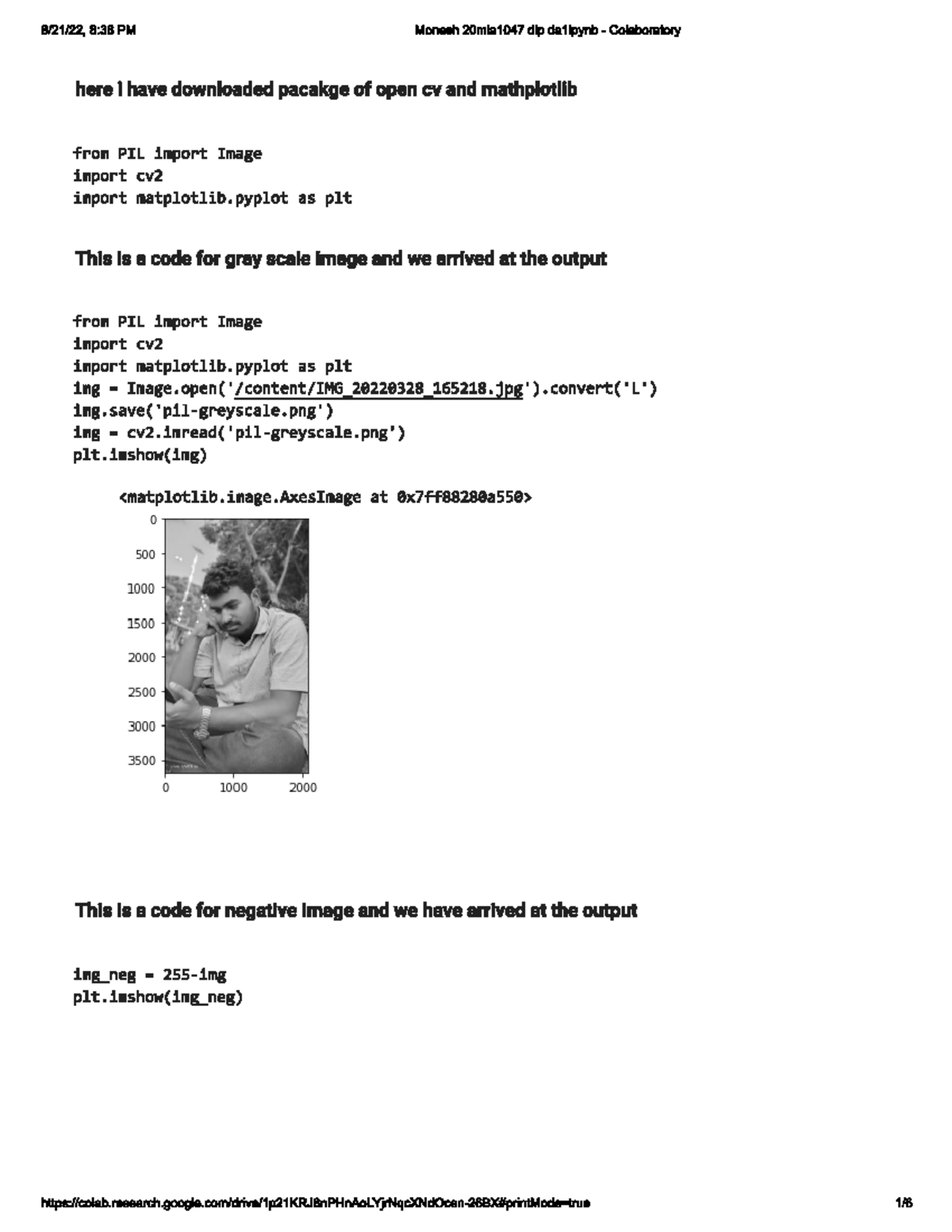 Monesh N 20mia1047 dip da 1 - Digital Image processing - VIT - Studocu