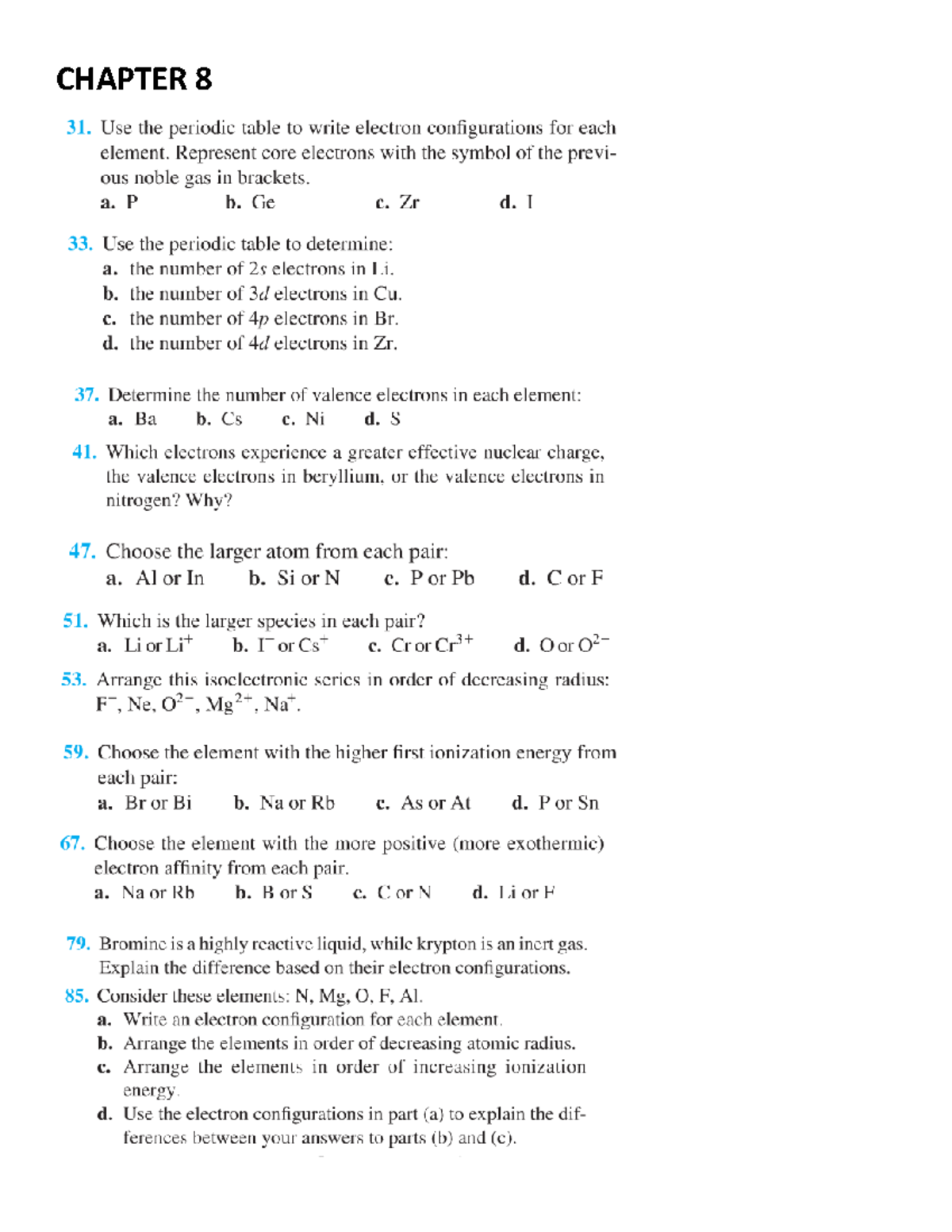 Questions CH8 + answers - Chem 101 - CHAPTER 8 ANSWERS - Studocu