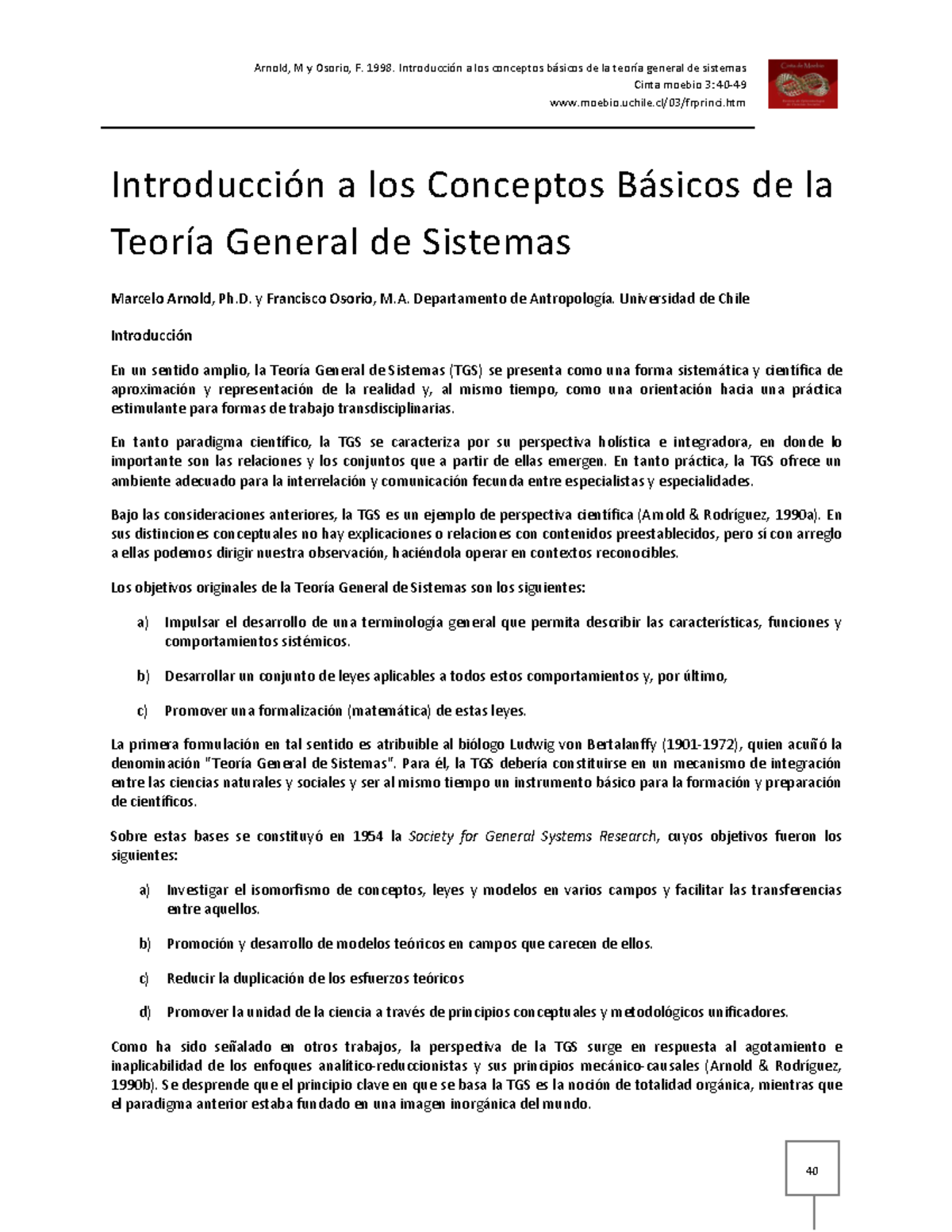 3.1 Introducción a los Conceptos Básicos de la Teoría General de Sistemas - Cinta moebio 3: 40 ...