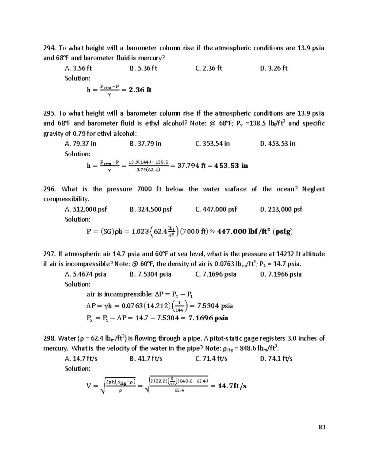 BLUE-BOOK-42 - n/a - 83 To what height will a barometer column rise if ...