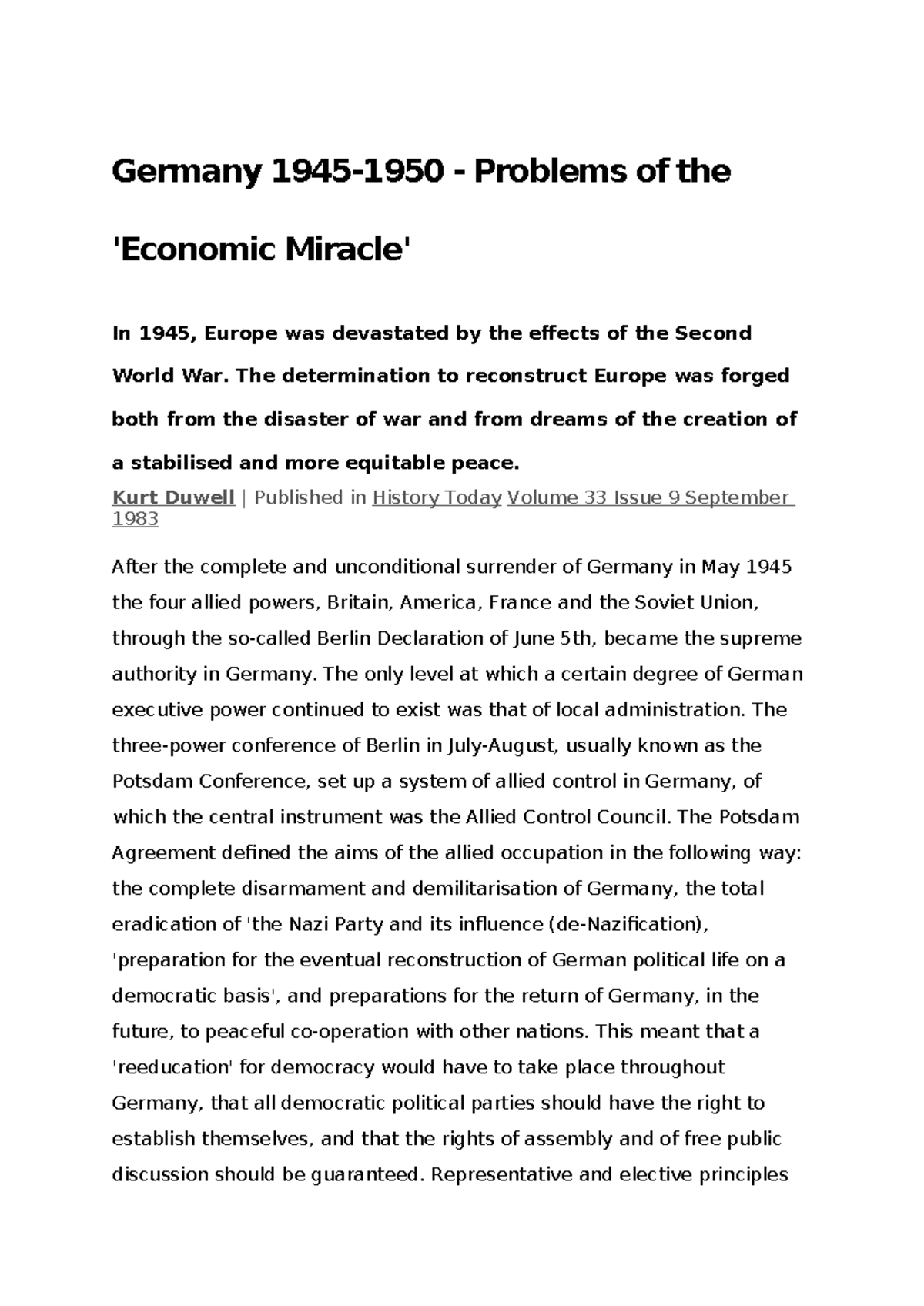 psychology media - Germany 1945-1950 - Problems of the 'Economic ...
