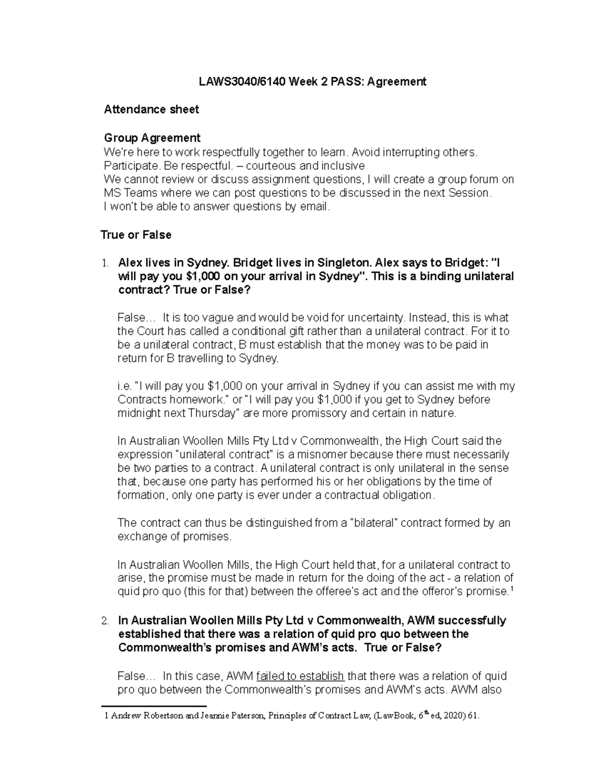 Worksheet Wk2 - Answers (2) - Copy - LAWS3040/6140 Week 2 PASS ...