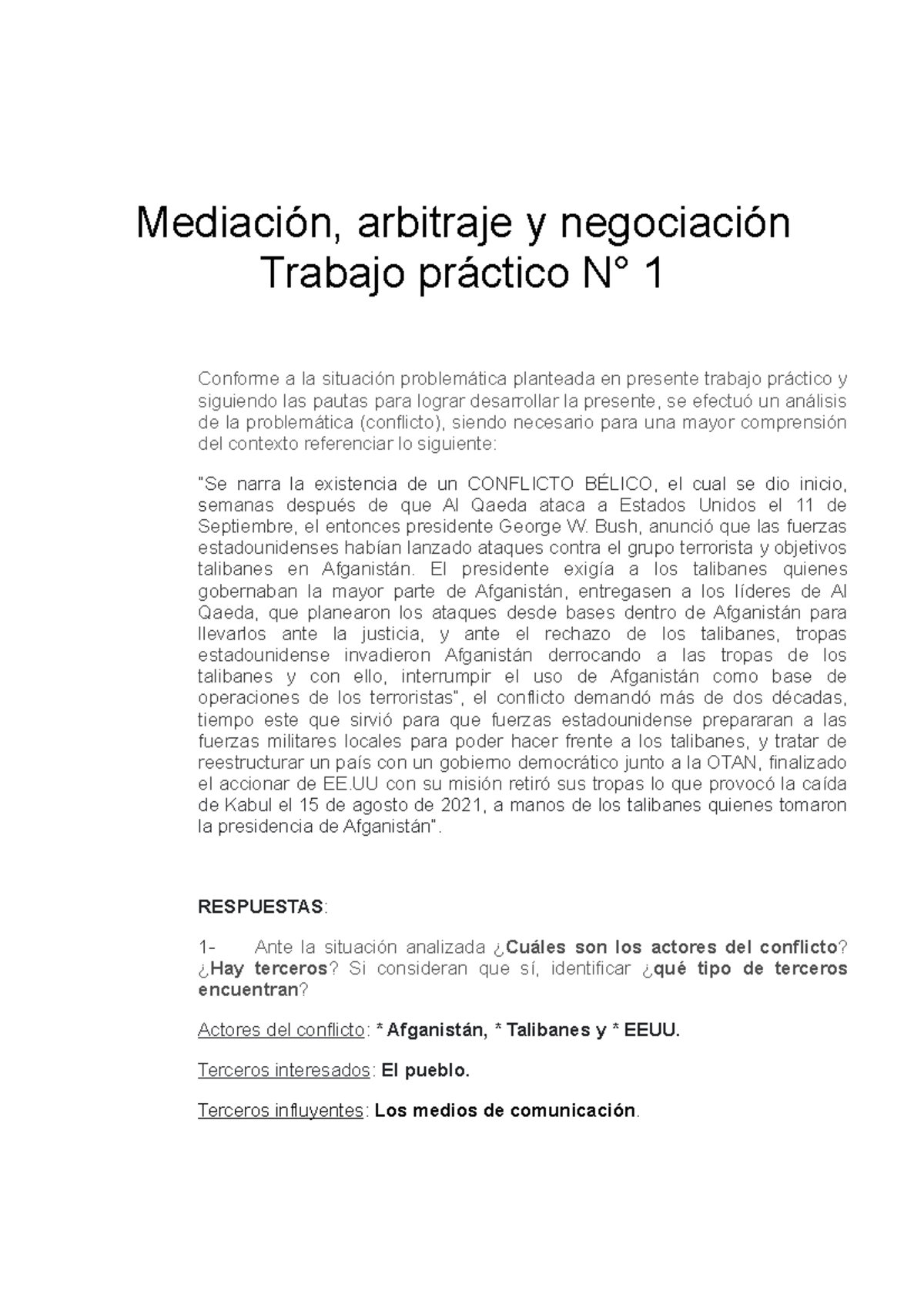TP1-Mediacion - Trabajo práctico - Mediación, arbitraje y negociación Trabajo práctico N° 1 ...