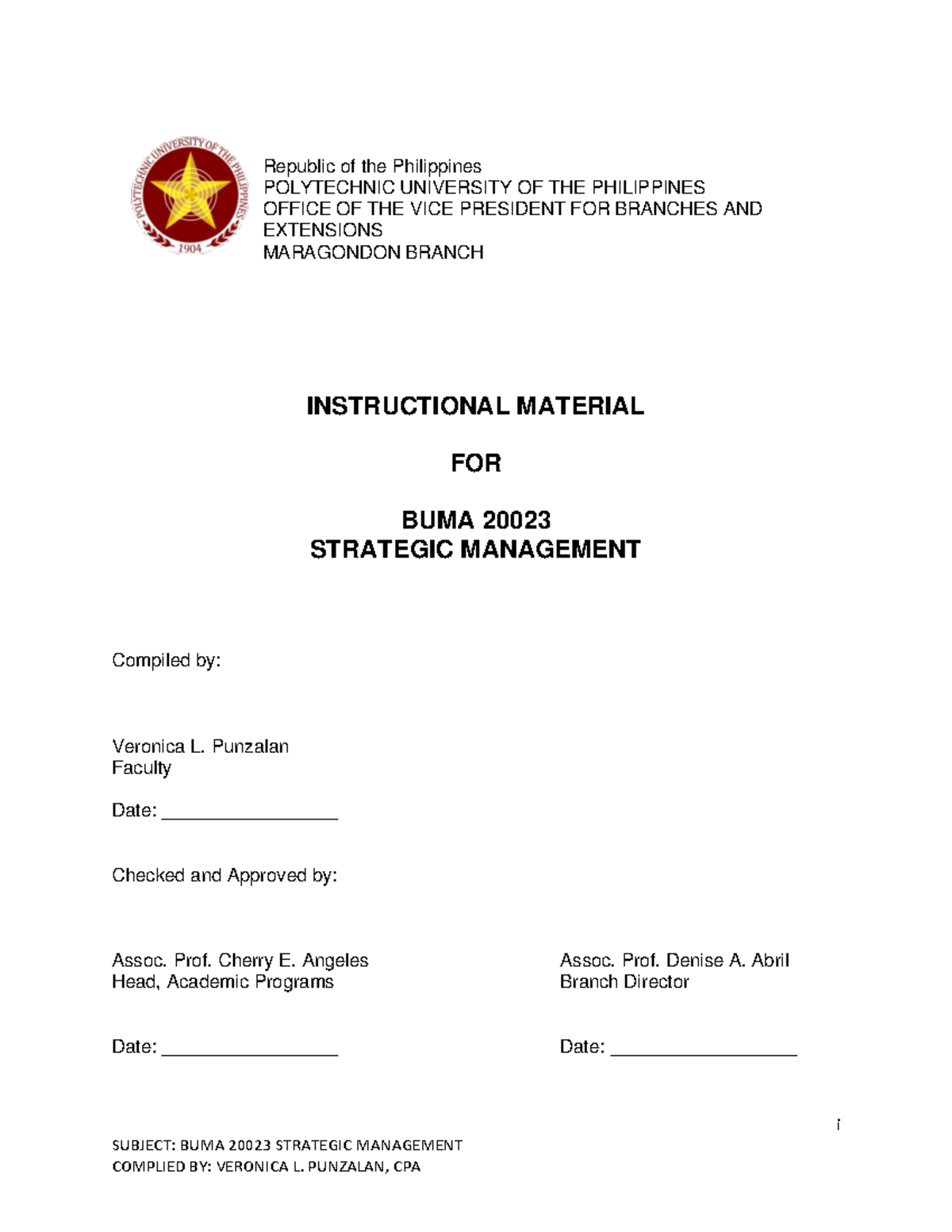 IM in BUMA-2002 3- Strategic Management- Punzalan #cea - i SUBJECT ...