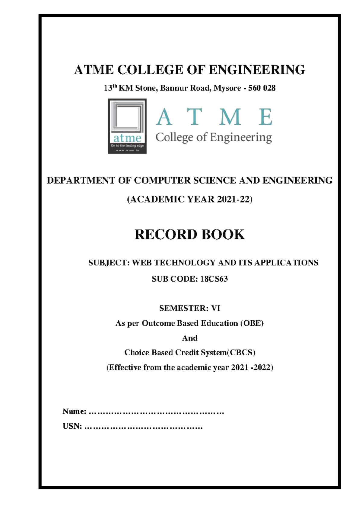 Web lab record 2021-22 - ATME COLLEGE OF ENGINEERING 13 th KM Stone ...