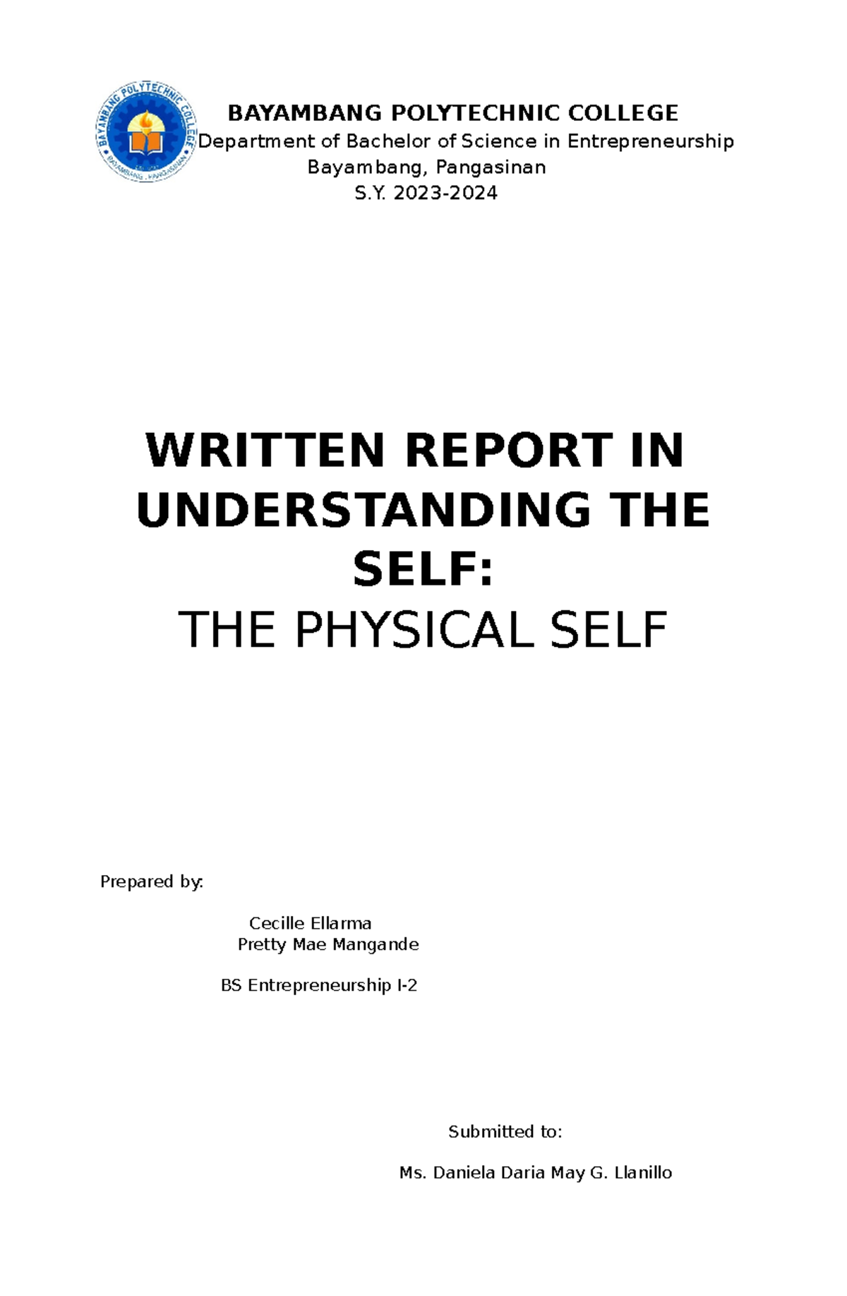 Written- Report- Format - BAYAMBANG POLYTECHNIC COLLEGE Department of ...