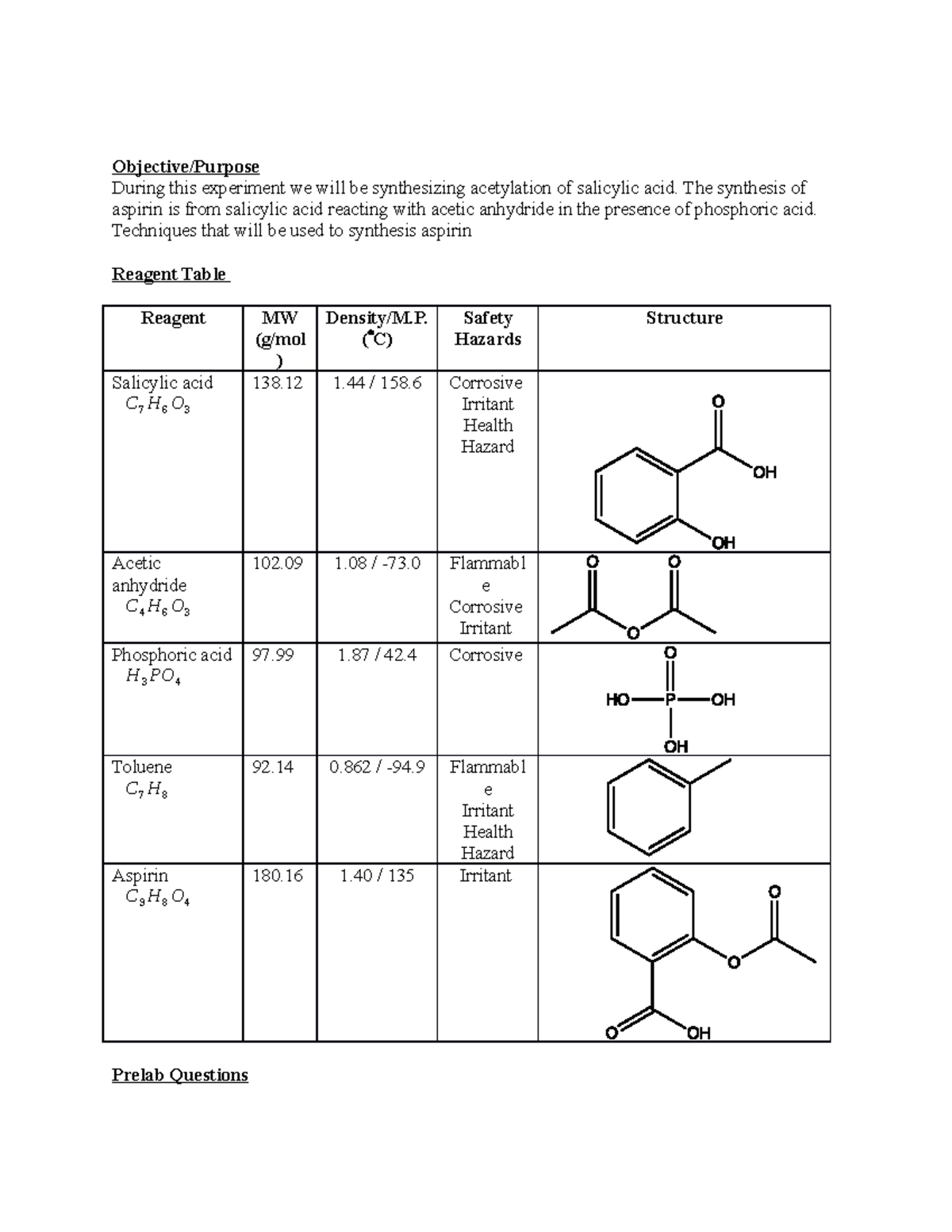 Lab experiment aspirin organic chemistry - Objective/Purpose During ...