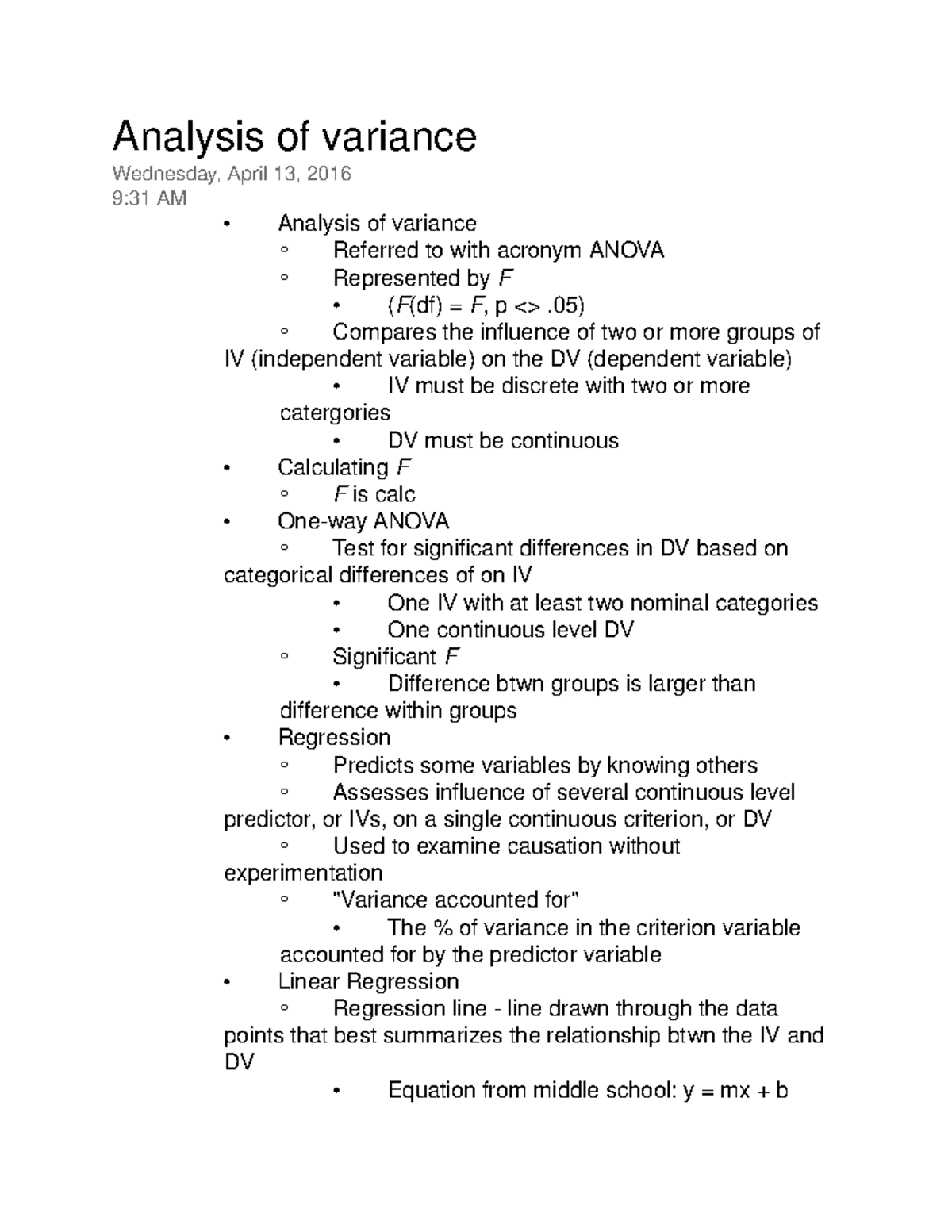 Analysis of variance - Teacher - Dr. Paskewitz - Analysis of variance ...