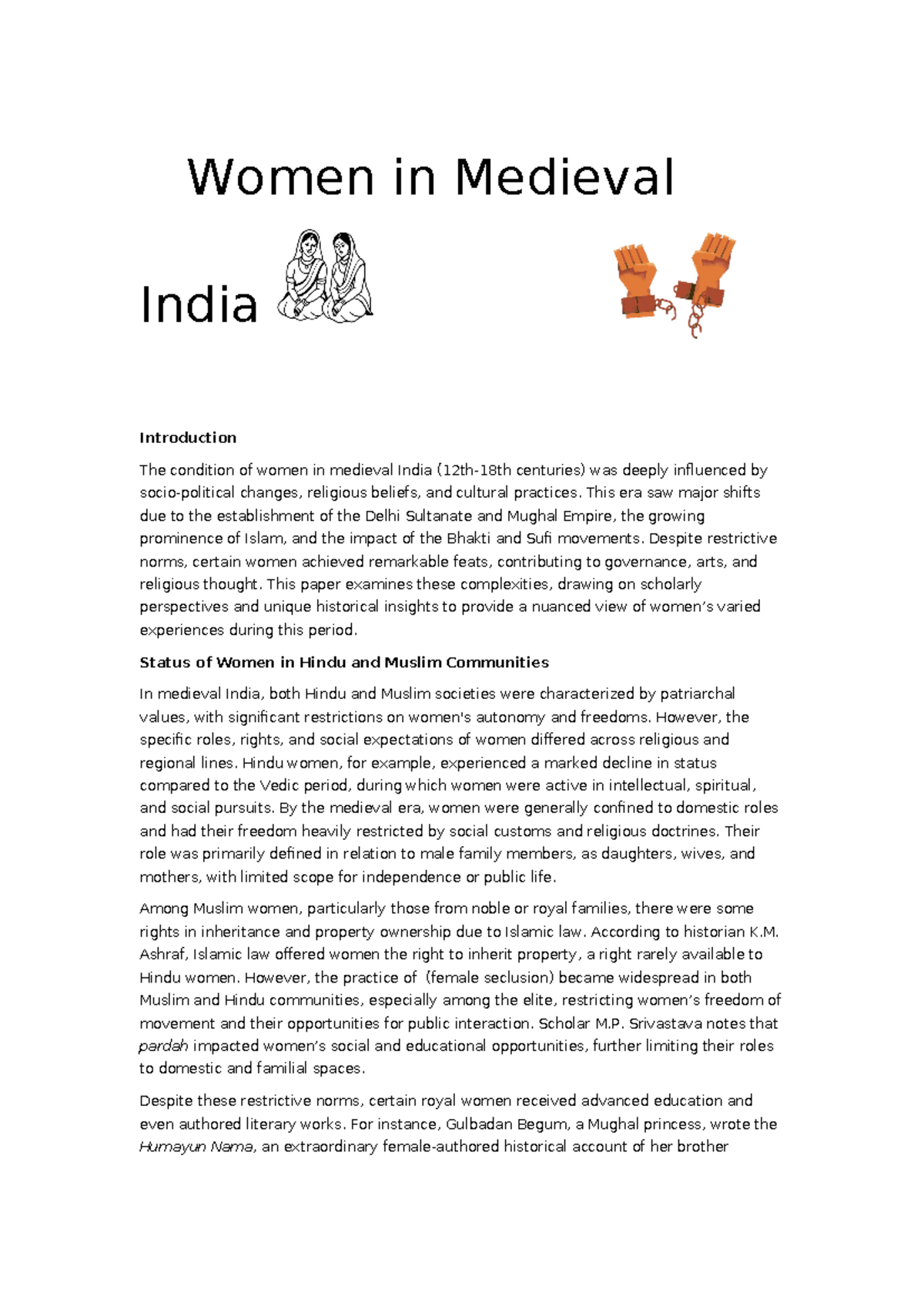 DOC-20241103-WA0018 - Ghjmmm - Women in Medieval India Introduction The ...