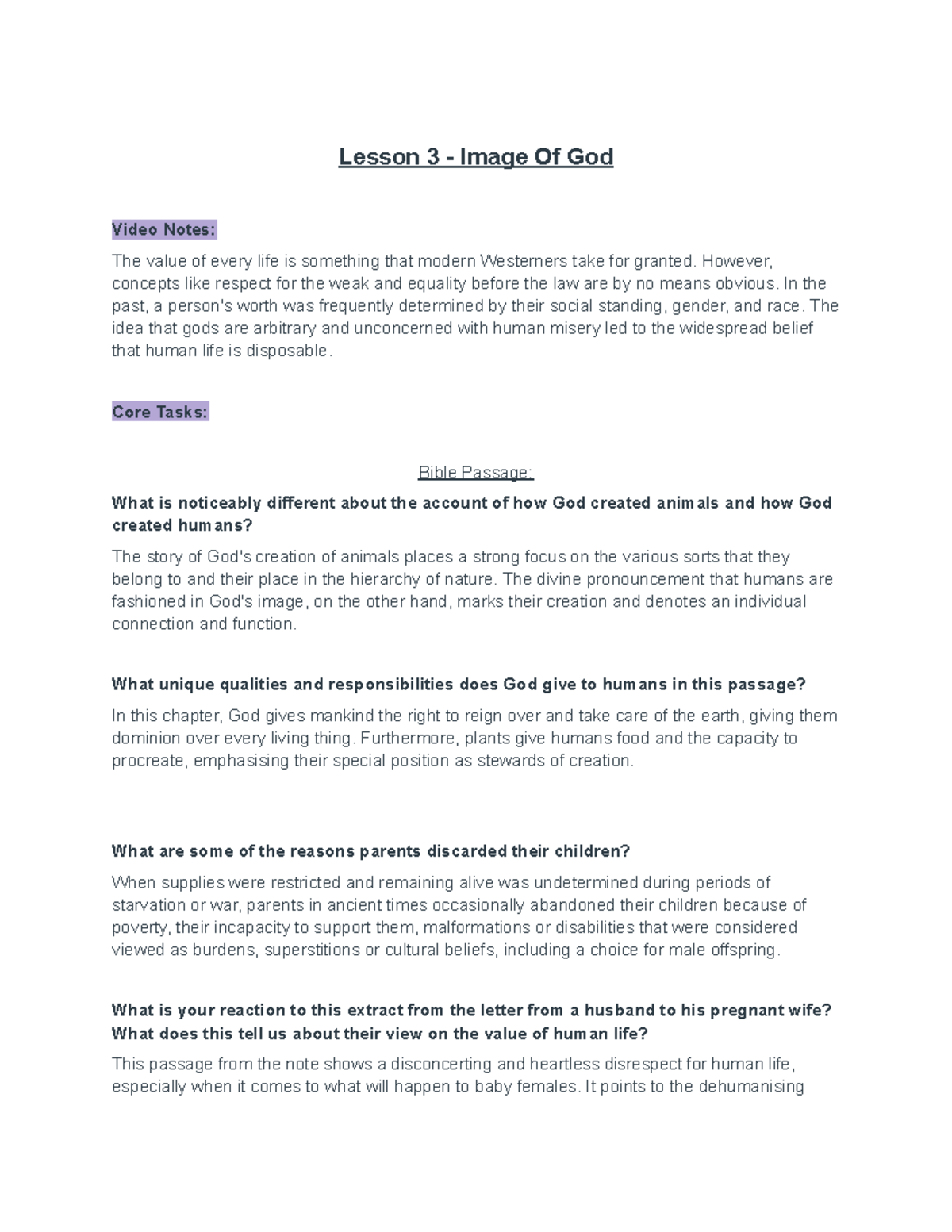 Bible Studies 24' - A+ work - Lesson 3 - Image Of God Video Notes: The ...