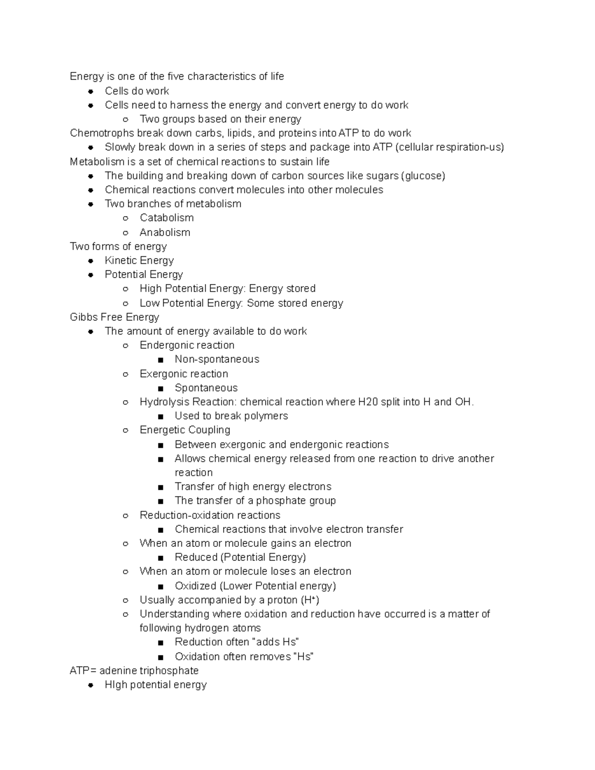Chapter 6 Notes (bio) - Forms of Energy - Energy is one of the five ...