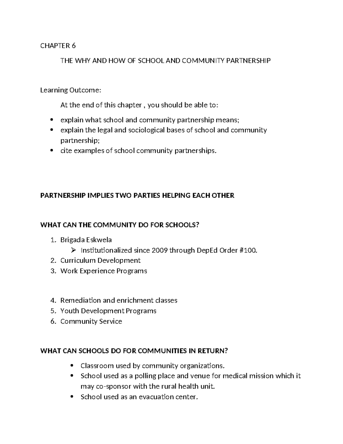 Prof ed 4 Chapter 6 - CHAPTER 6 THE WHY AND HOW OF SCHOOL AND COMMUNITY ...