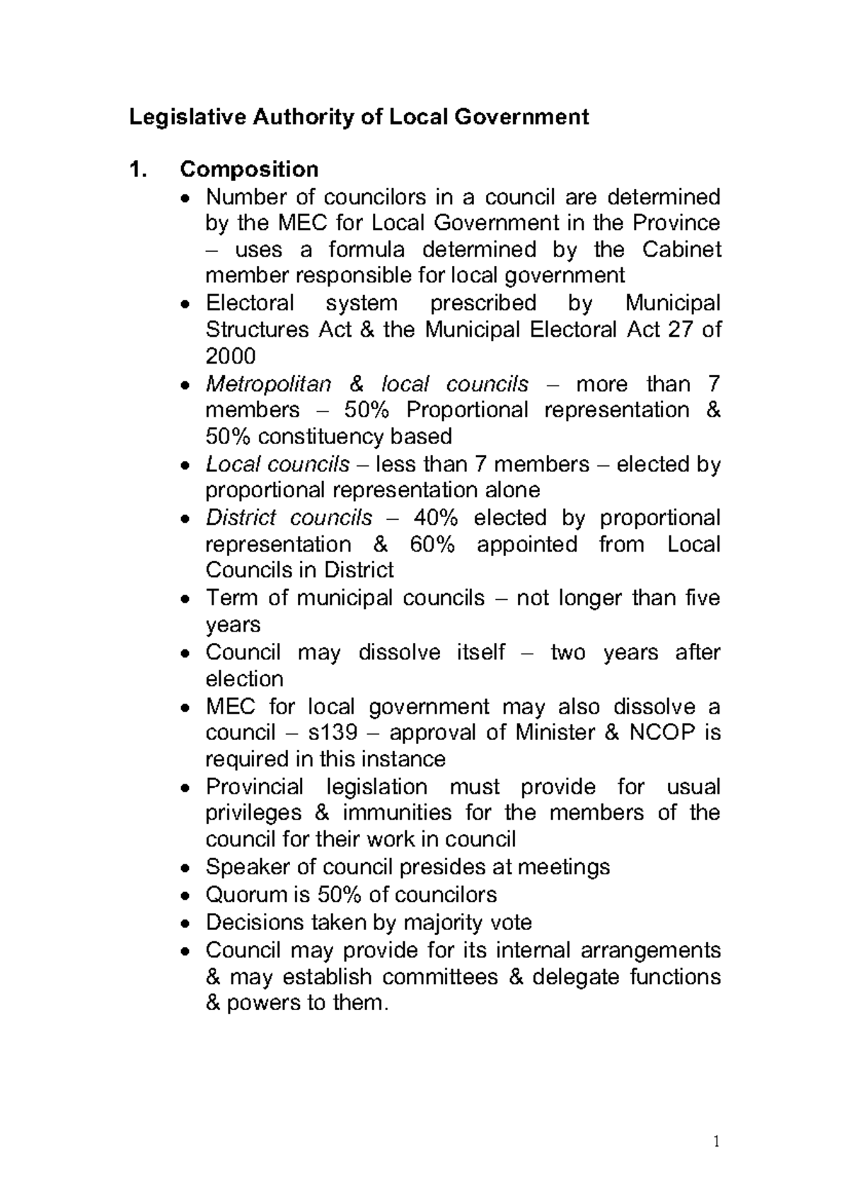 Local Government - Legislative competence & process Executive ...