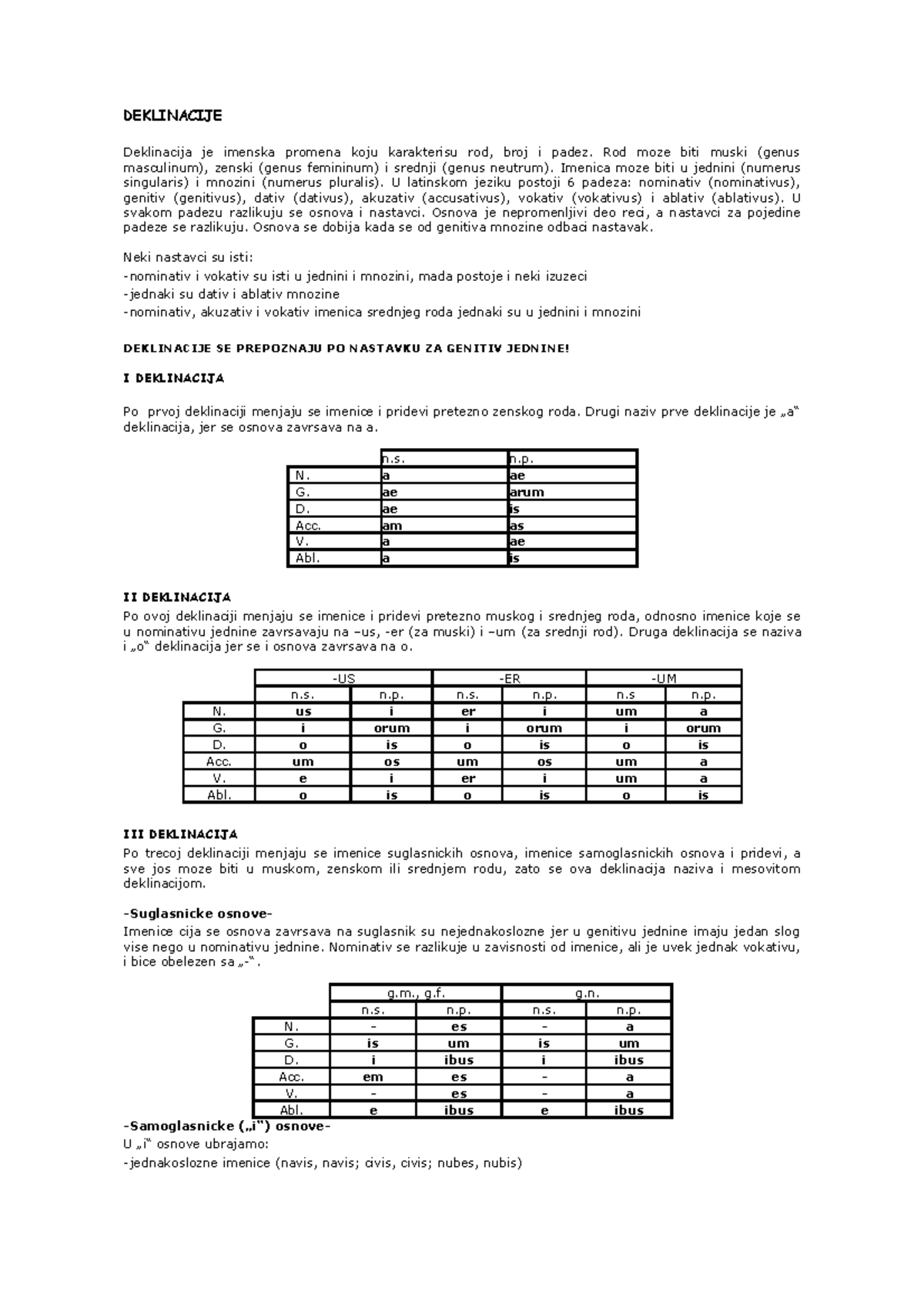 Deklinacije - DEKLINACIJE Deklinacija je imenska promena koju ...