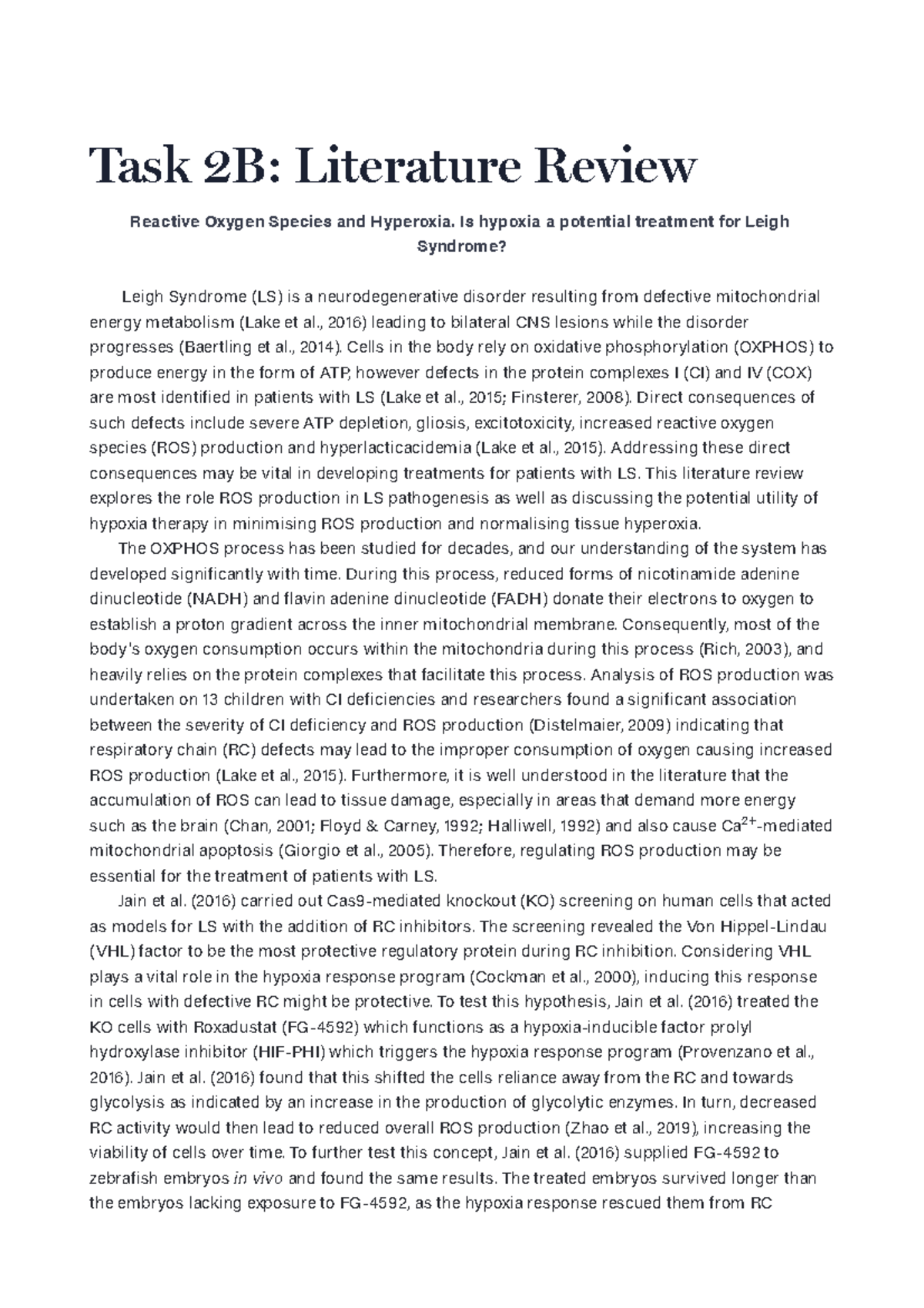 Leigh Syndrome Assignment - Task 2B: Literature Review Reactive Oxygen ...