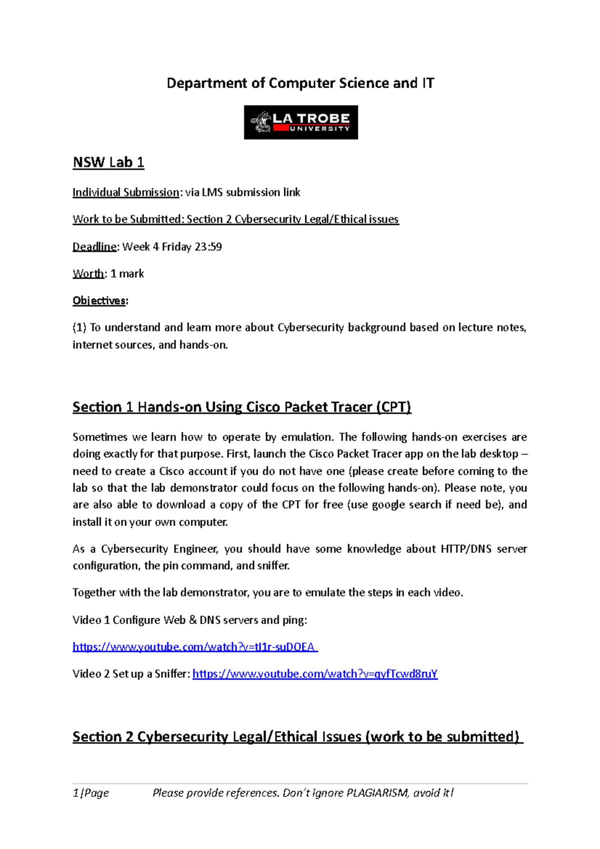 Lab 01 - Lab 1 Document - Department of Computer Science and IT NSW Lab ...