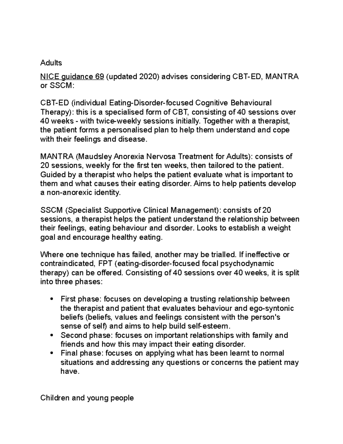 Adults - Lecture notes 1 - Adults NICE guidance 69 (updated 2020 ...