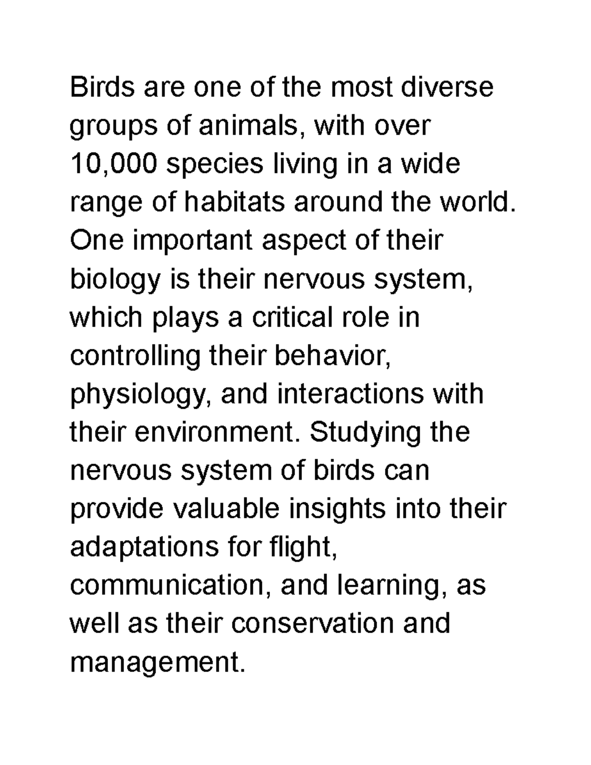 Essay - Studying the nervous system of birds - Google Docs - Birds are ...