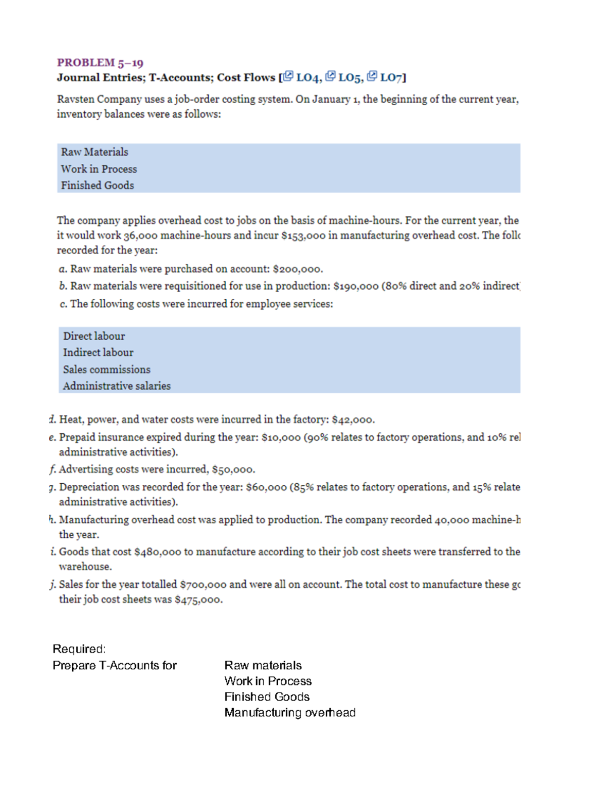 Additional Practice Problems - Chapter 5 - Required: Prepare T-Accounts for Raw materials Work ...