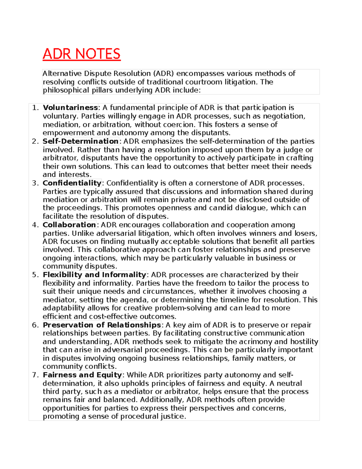 ADR Notes - Summary Law of Persons - ADR NOTES Alternative Dispute ...