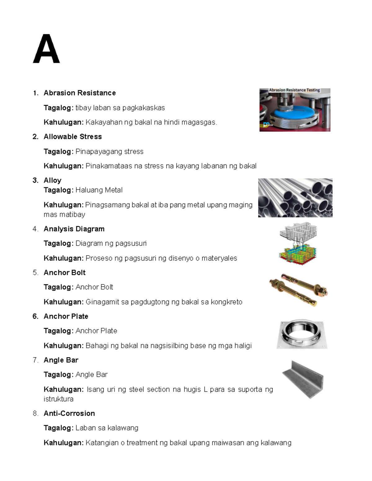ABCD - steel and design dictionary - A Abrasion Resistance Tagalog ...