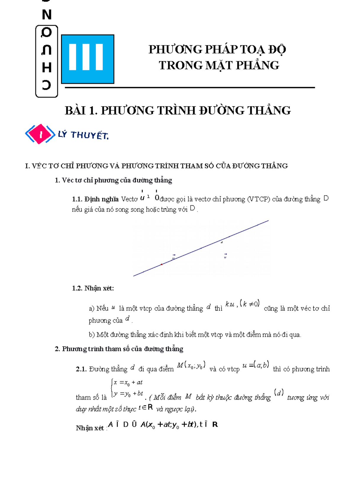 02 03 01 01 HH10 C3 B1 PT- Duong- Thang DE P1 - BÀI 1. PHƯƠNG TRÌNH ...