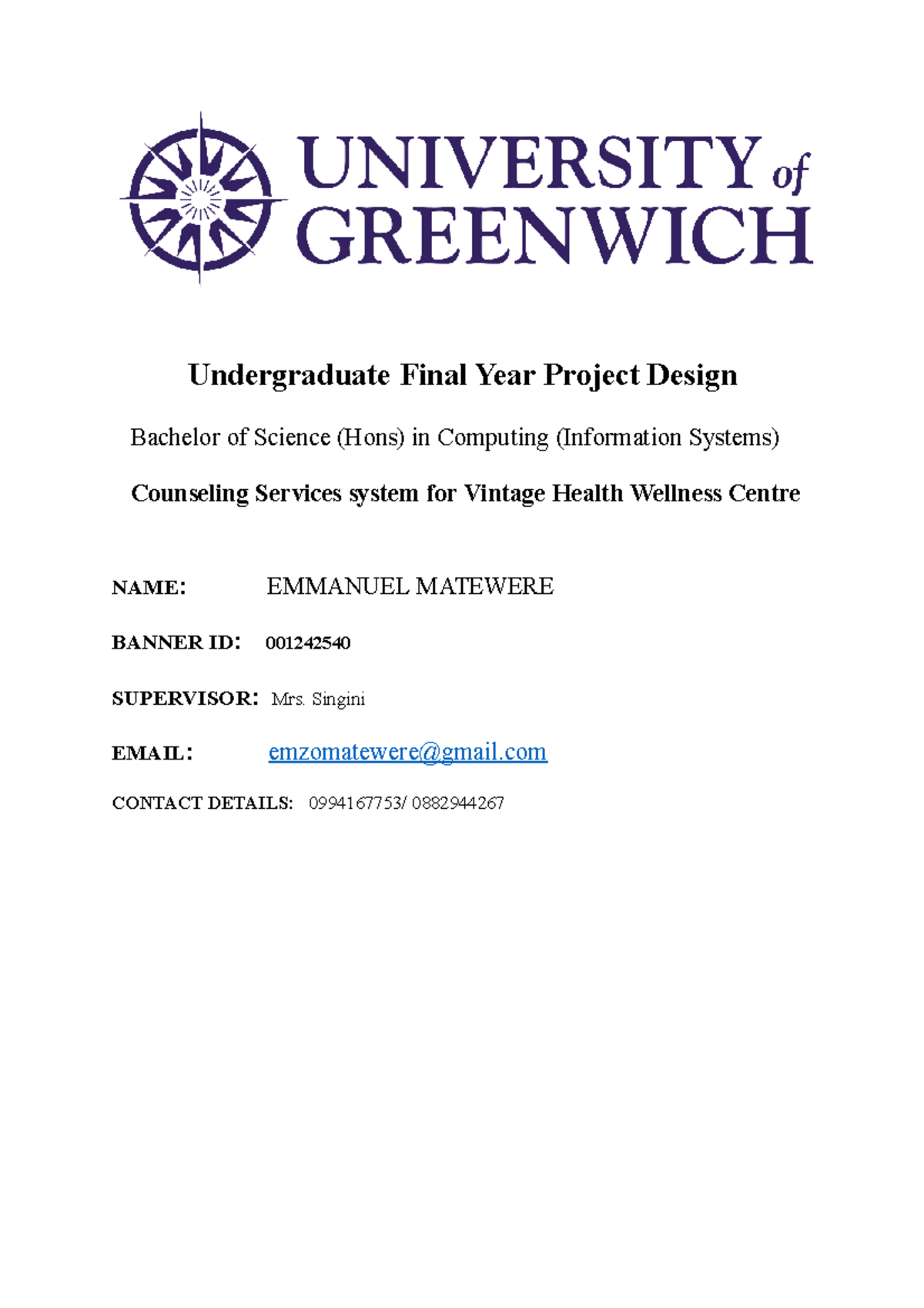 Design Undergraduate Final Year Project Design emmanuel matewere ...