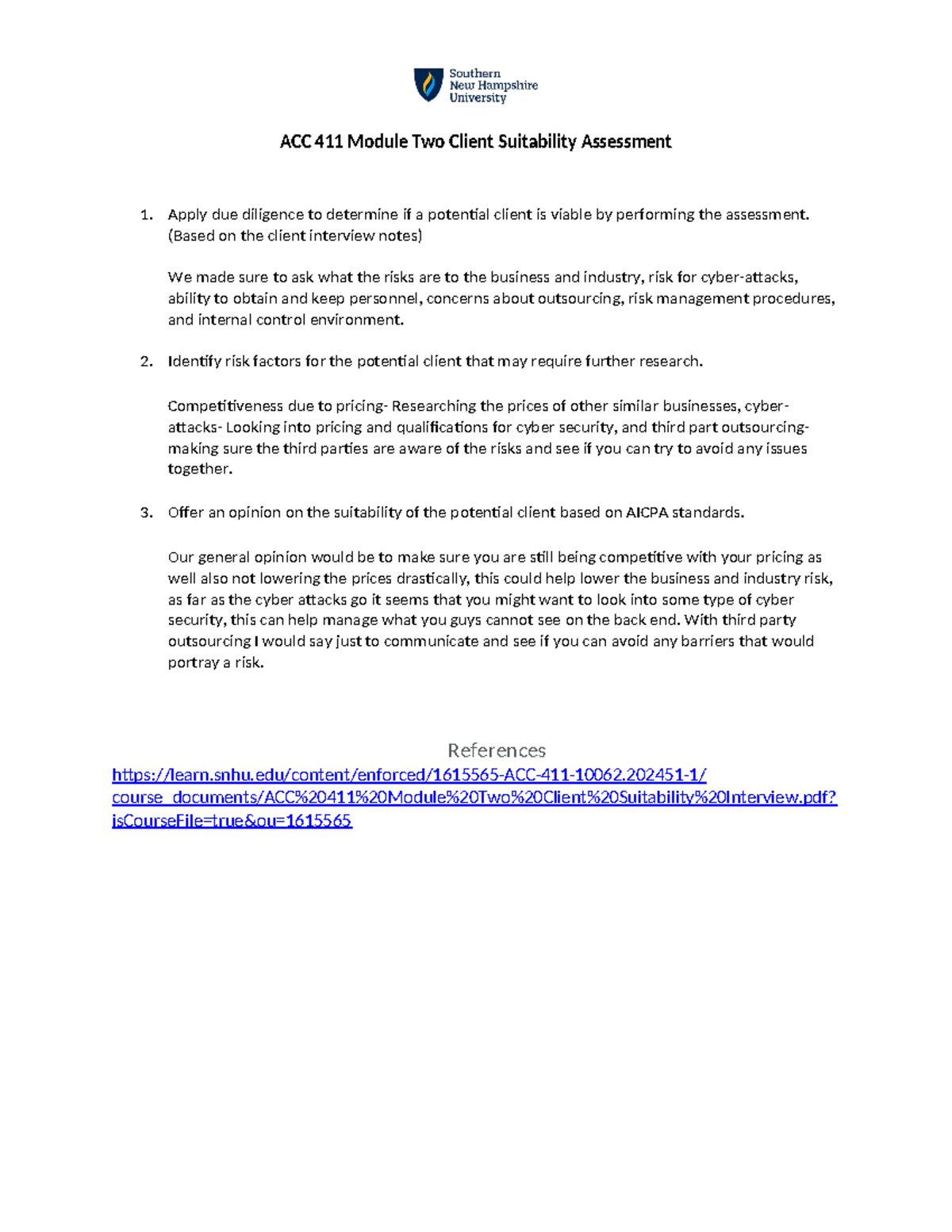 ACC 411 Module Two Client Suitability Assessment C - Apply due ...