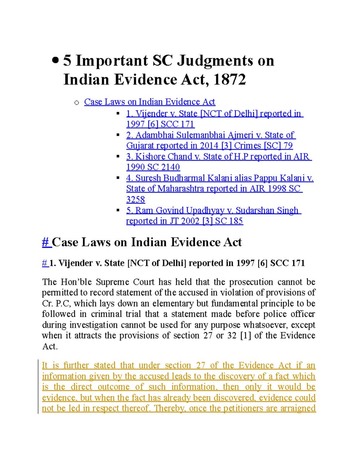 5 Important SC Judgments on Indian Evidence Act - Copy - Copy - 5 ...