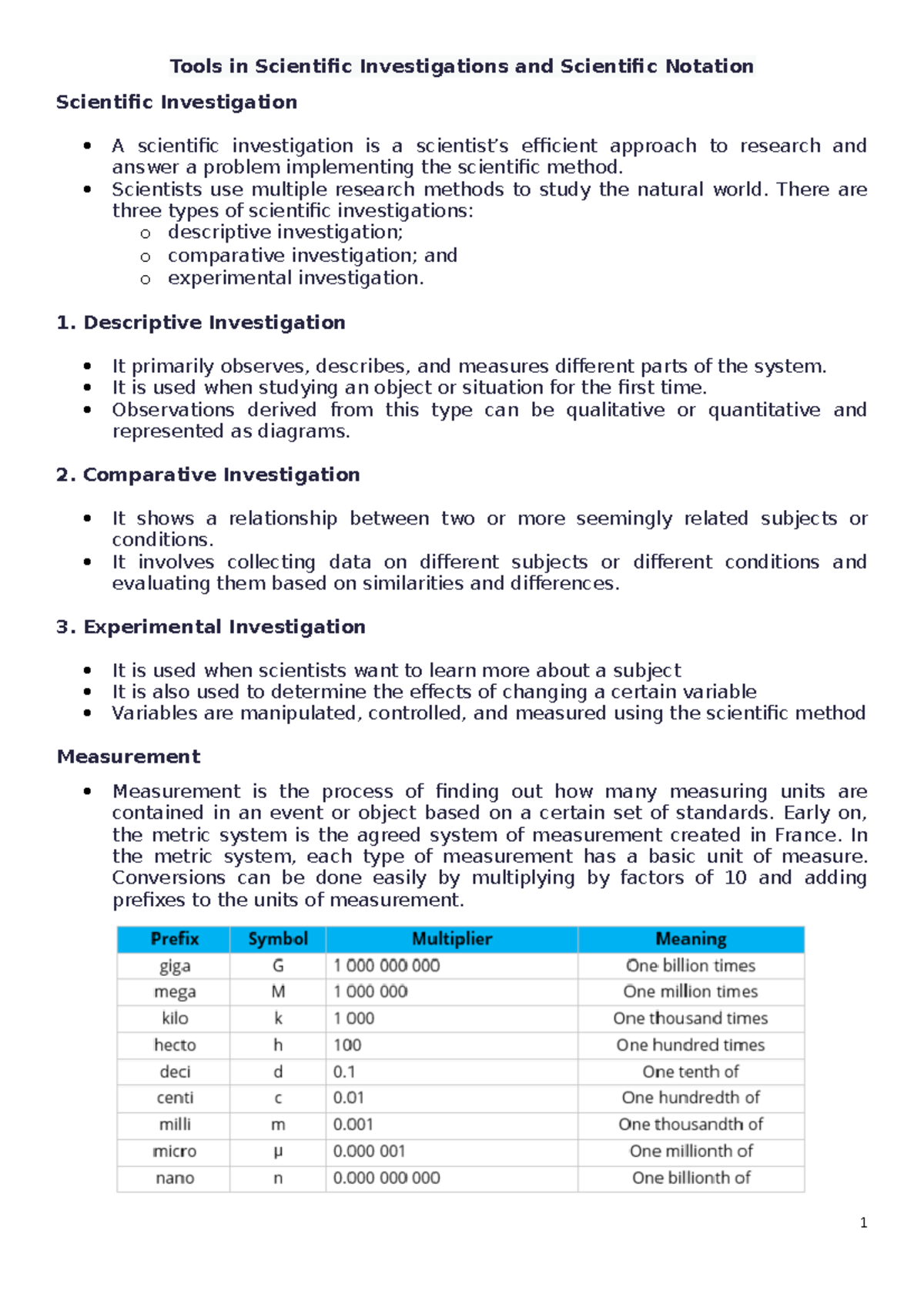 Tools in Scientific Investigations and Scientific Notation - Scientists ...