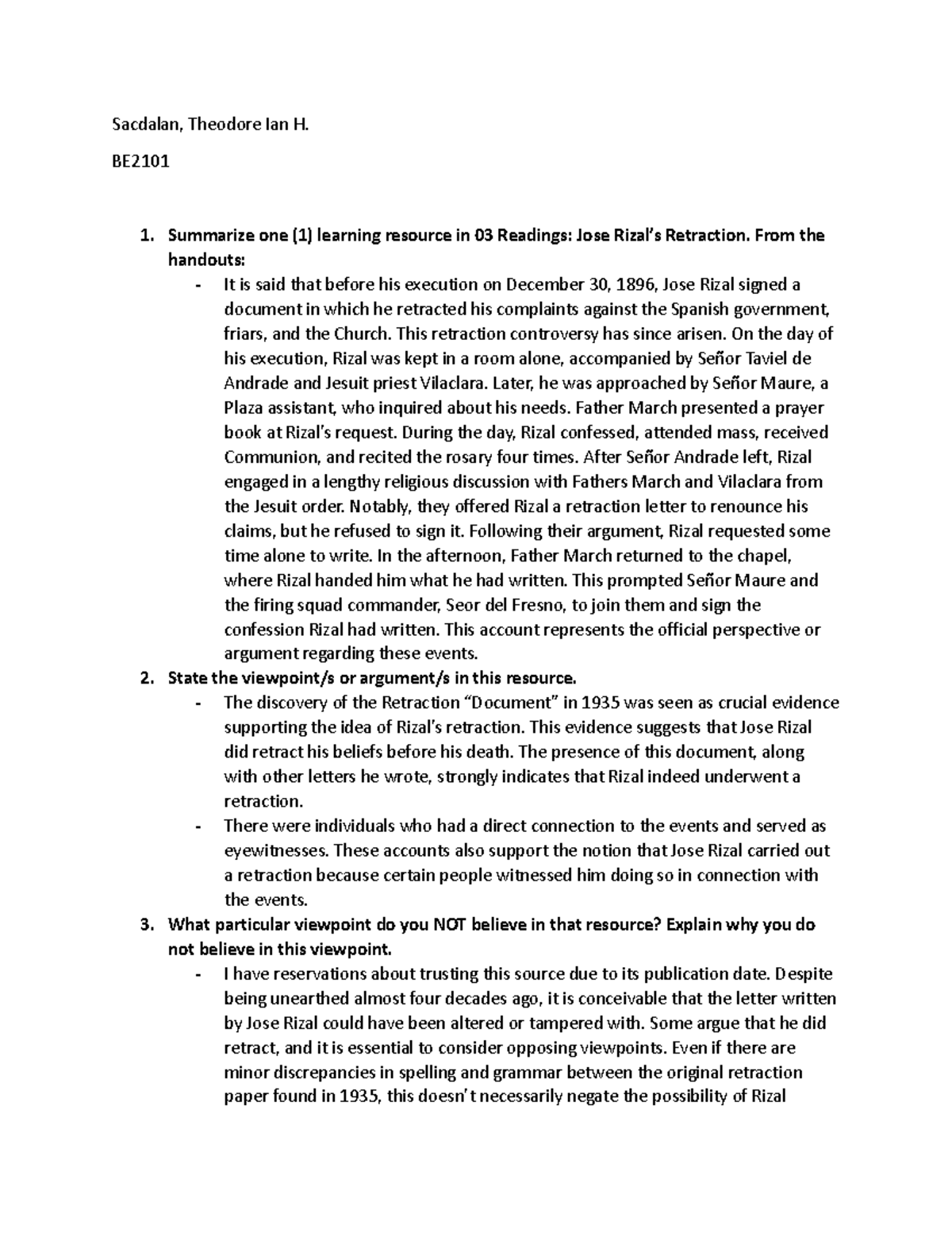 Document (14) - Bbscp - Sacdalan, Theodore Ian H. BE 1. Summarize one ...