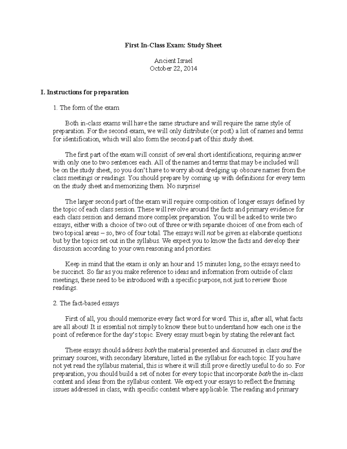 First+exam+study+sheet - First In-Class Exam: Study Sheet Ancient ...