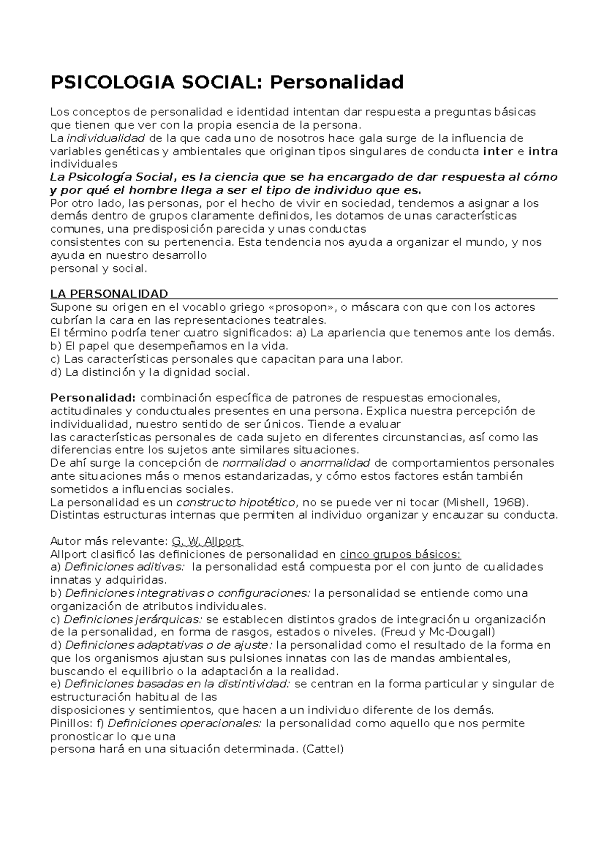 1 Personalidad e identidad social - PSICOLOGIA SOCIAL: Personalidad Los conceptos de ...