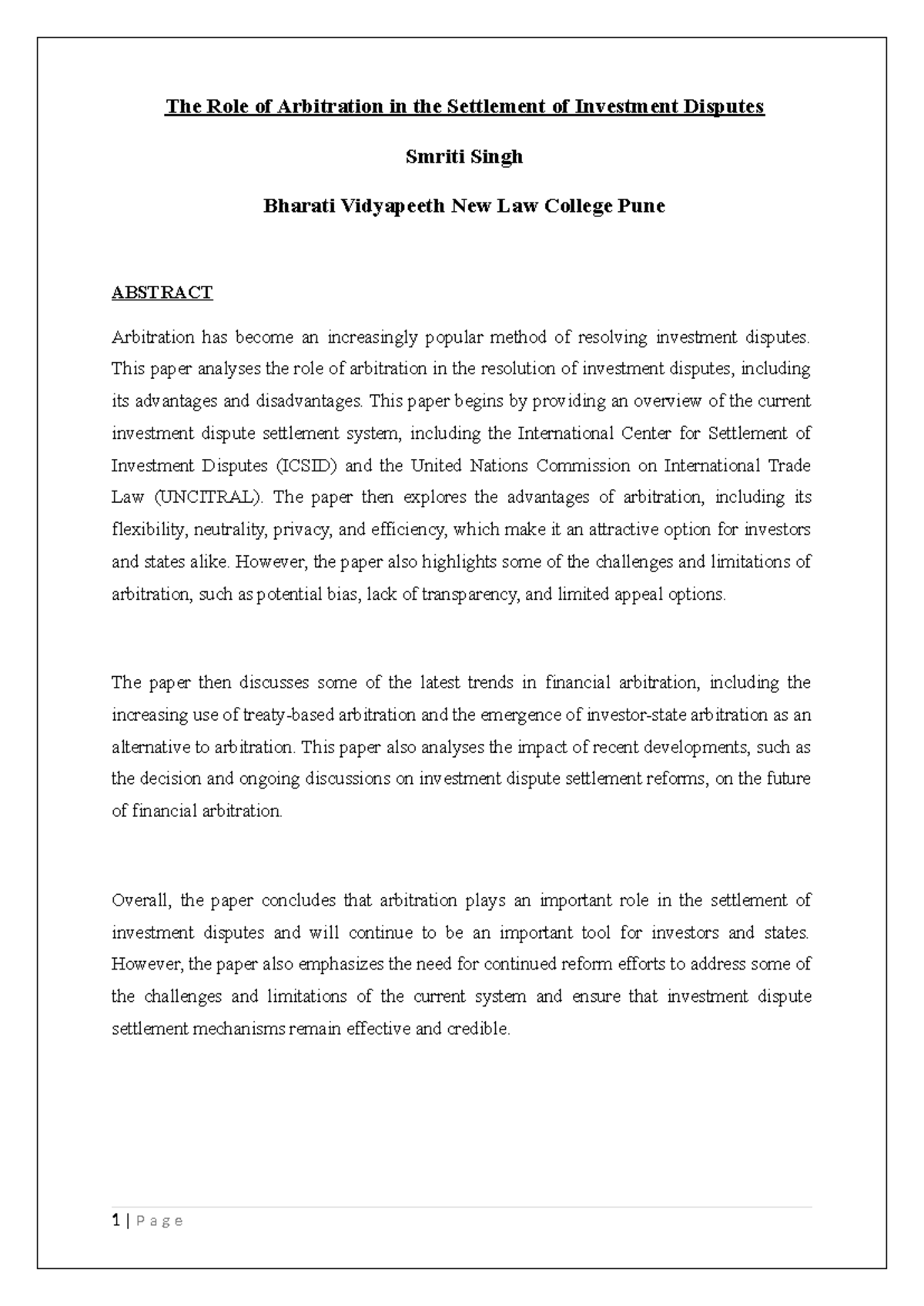 Research Paper - notes - ABSTRACT Arbitration has become an ...