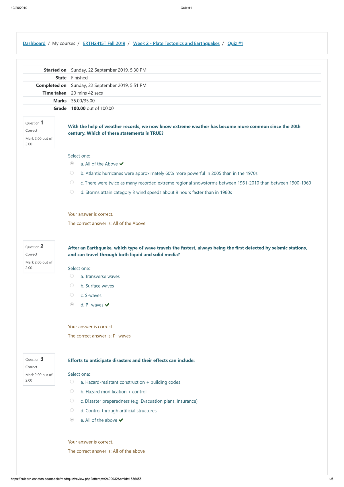Quiz #1 - ERTH 2415 natural disasters quiz #1 - Dashboard / My courses ...