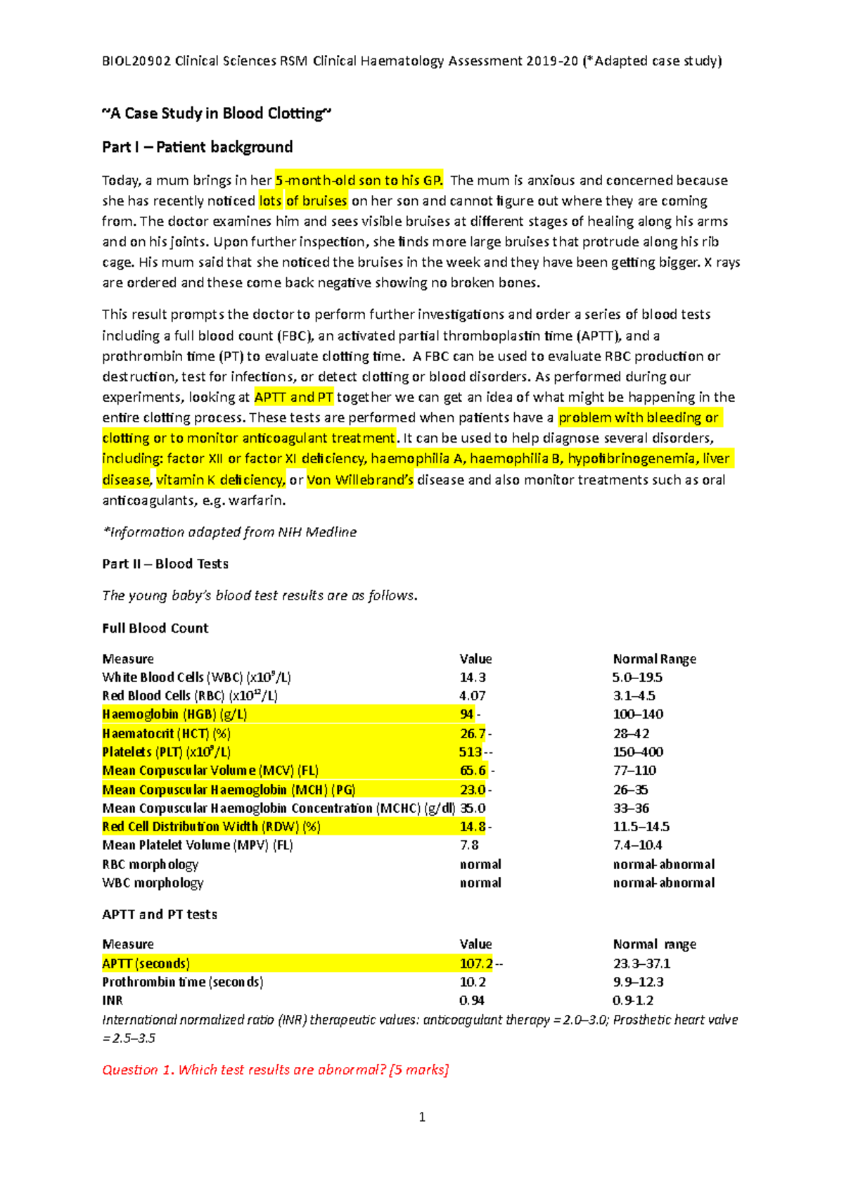 Backup of A Case Study in Blood Clotting Week 4 assessment haematology ...