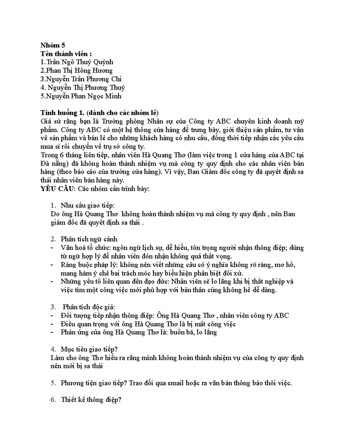 MHGT-Nhom5 - cdcdc - Nhóm 5 Tên thành viên : 1ần Ngô Thuý Quỳnh 2 Thị ...