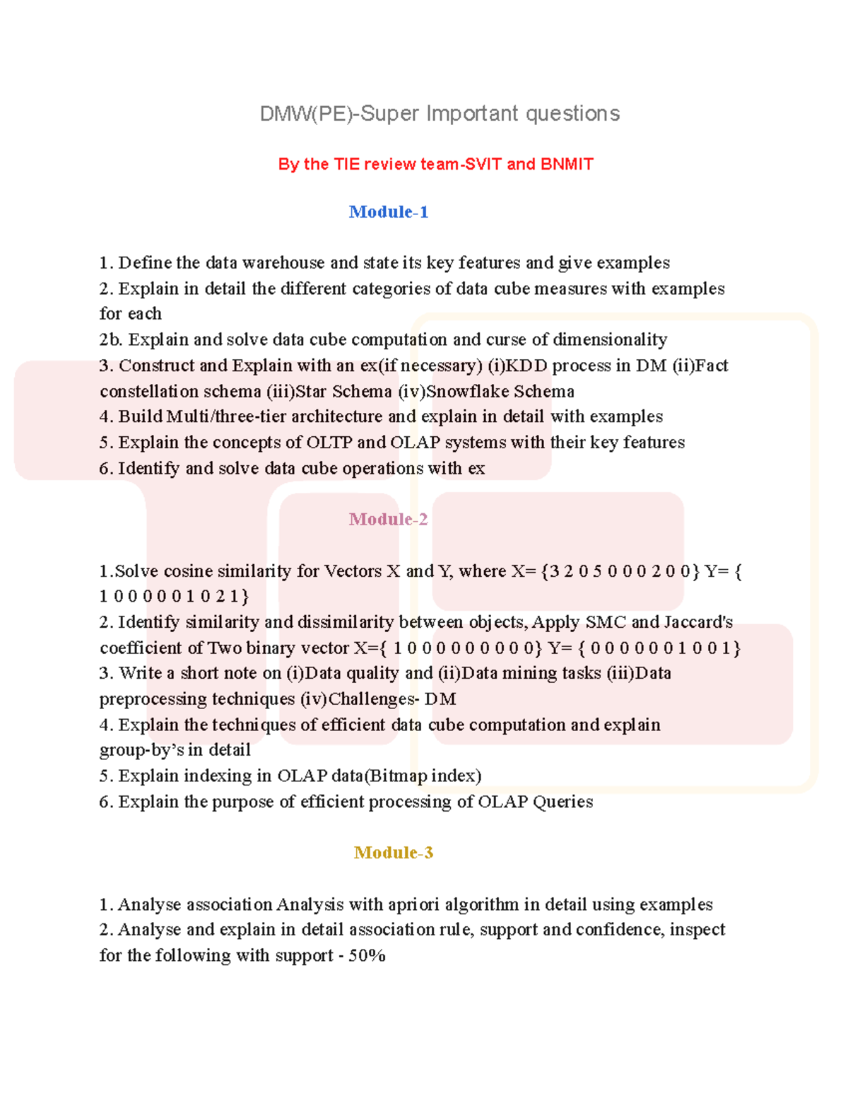 DMW SIMP - DMW(PE)-Super Important questions By the TIE review team ...