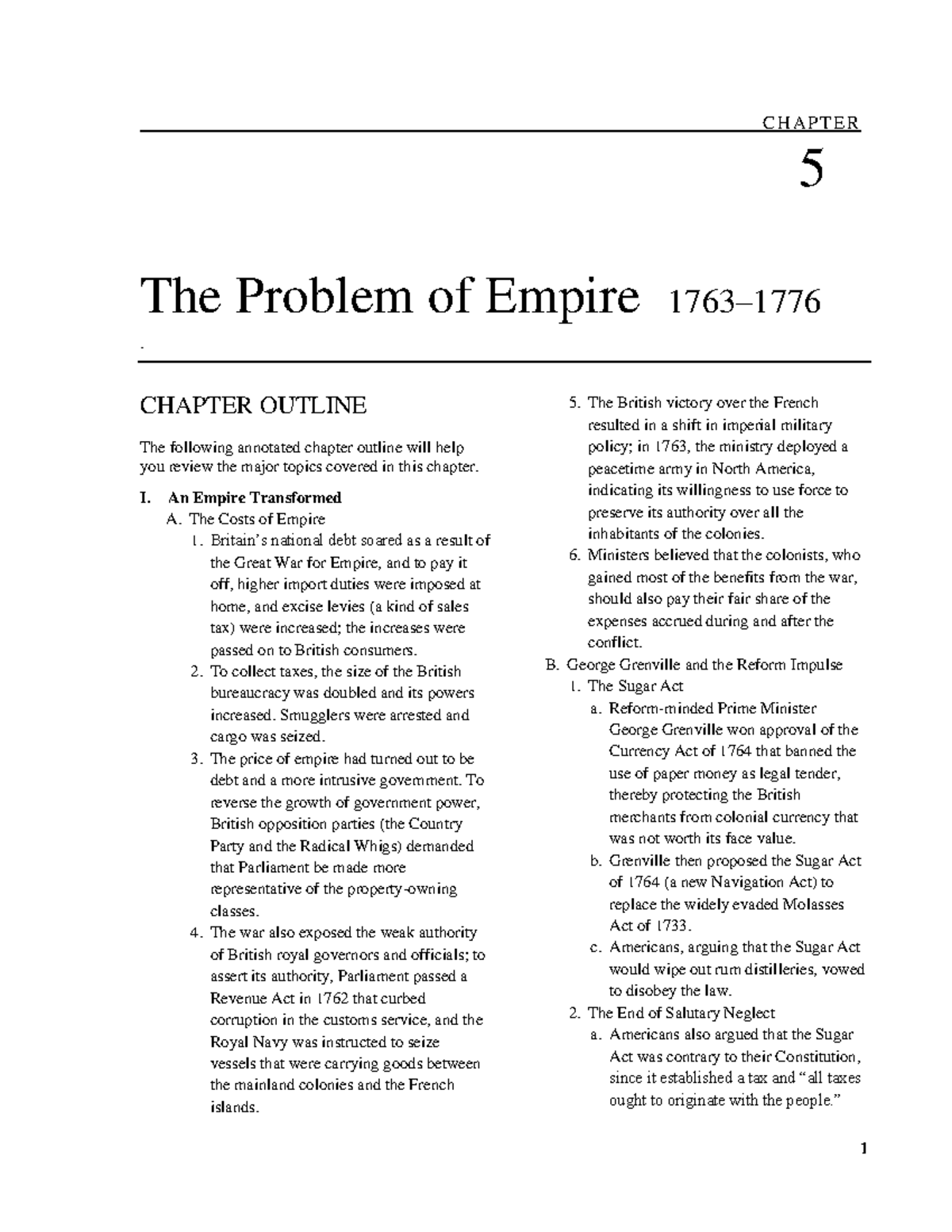 Chapter 5 AP Wilmington - 1 C HAP TER 5 The Problem of Empire 1763 – 1776 . CHAPTER OUTLINE The ...