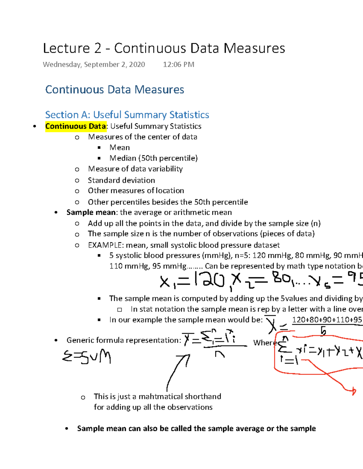 Lecture 2 - Continuous Data Measures - Continuous Data Measures Section ...