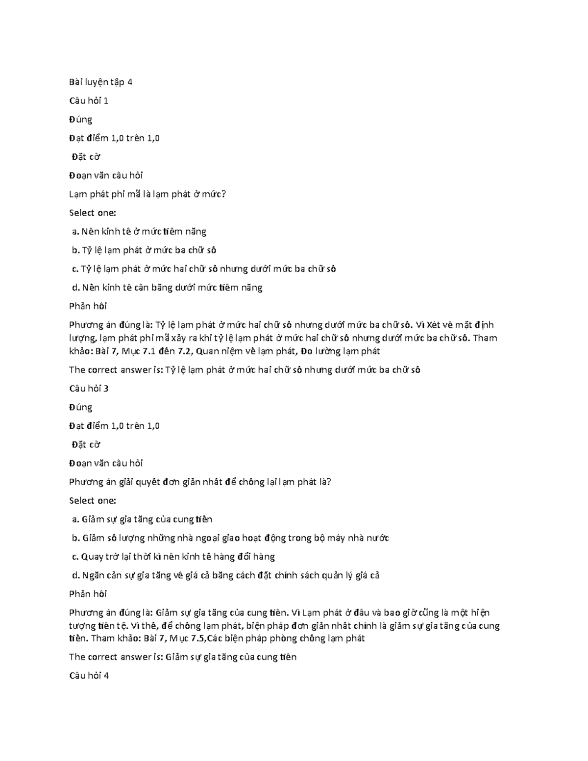 Bài luyện tập 4 text - Bài luy n t p 4ệ ậ Câu h i 1ỏ Đúng Đ t đi m 1,0 trên 1,0ạ ể Đ t cặ ờ Đo n ...