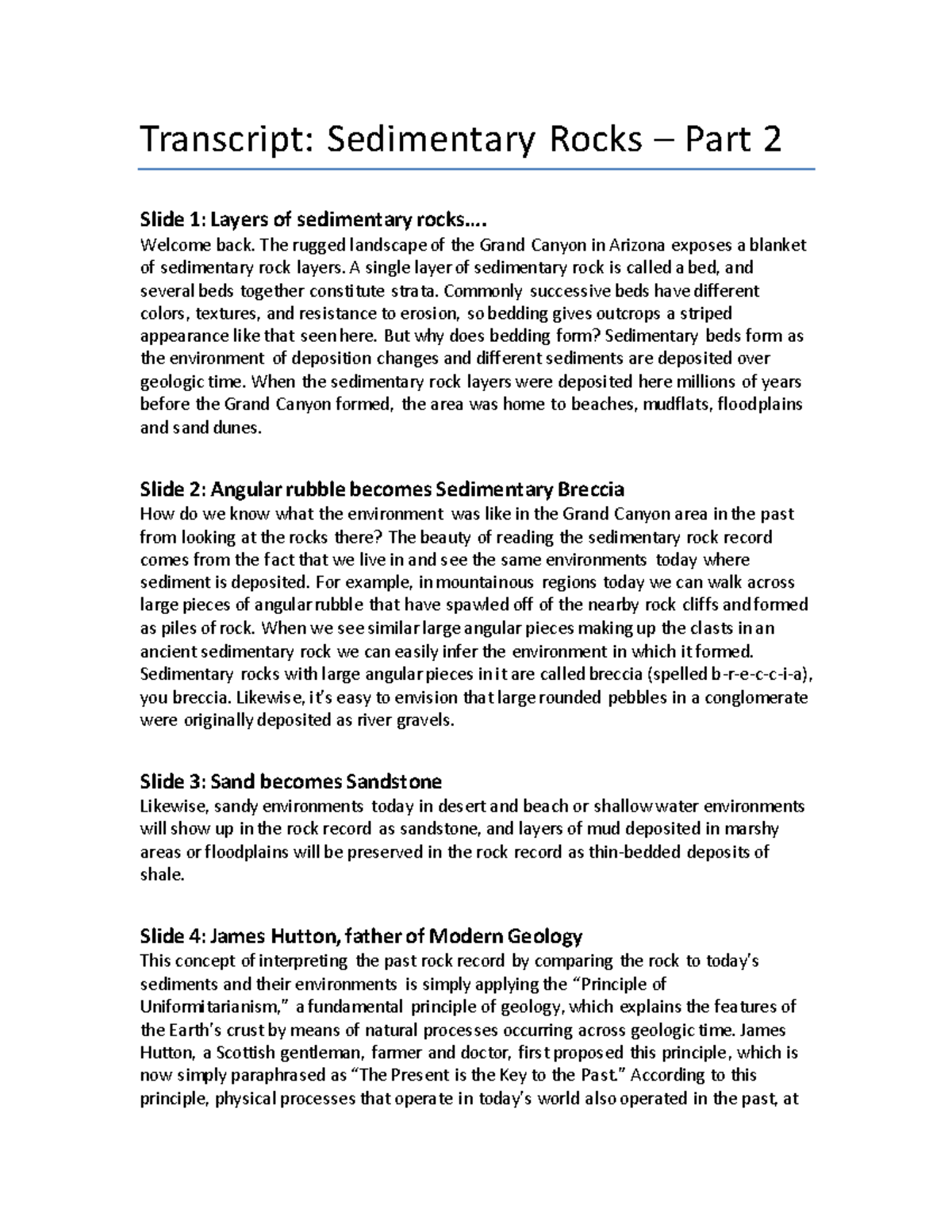 Audio Transcript-Sedimentary Rocks-Part 2-GEOL-11040 - Transcript ...