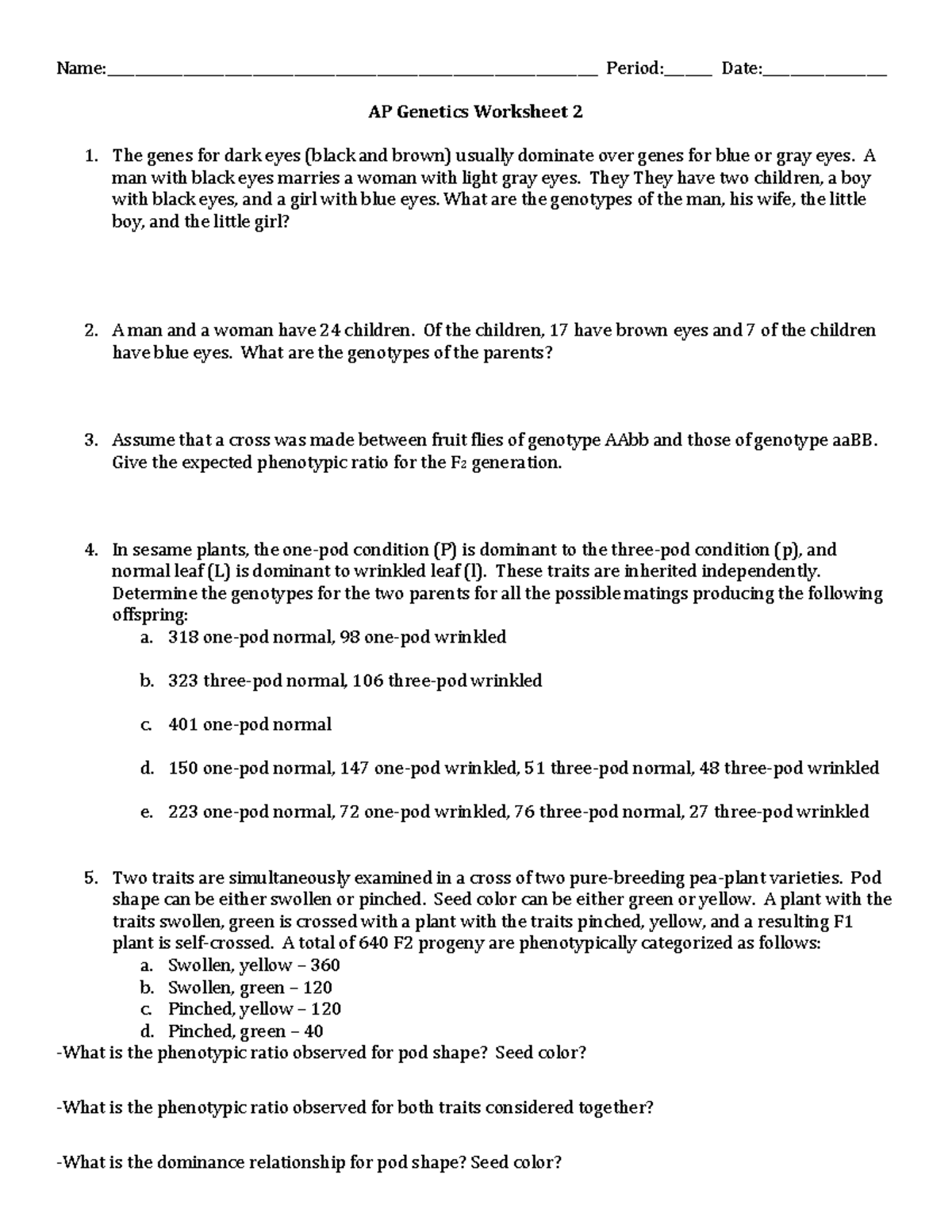 AP Genetics Worksheet 2 - - Studocu